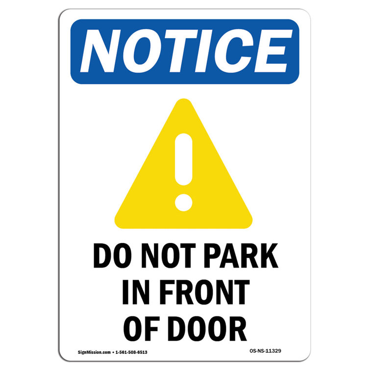 SignMission Osha Notice - Do Not Park in Front of Door Sign with Symbol ...