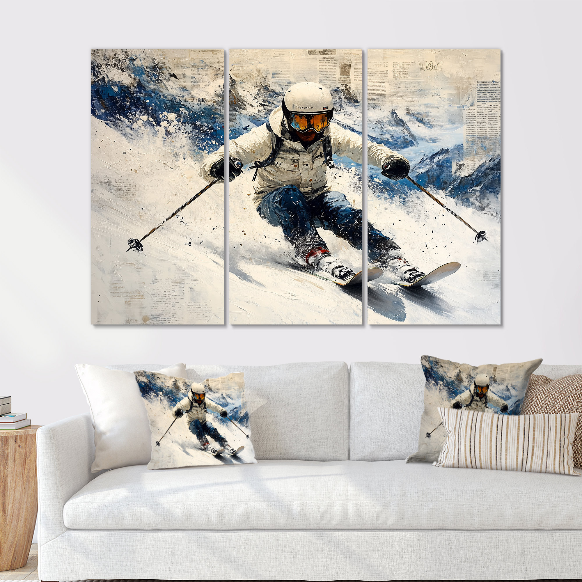 17 Stories White Ski Big Air Accented With Blue - Skiing Wall Art Print ...