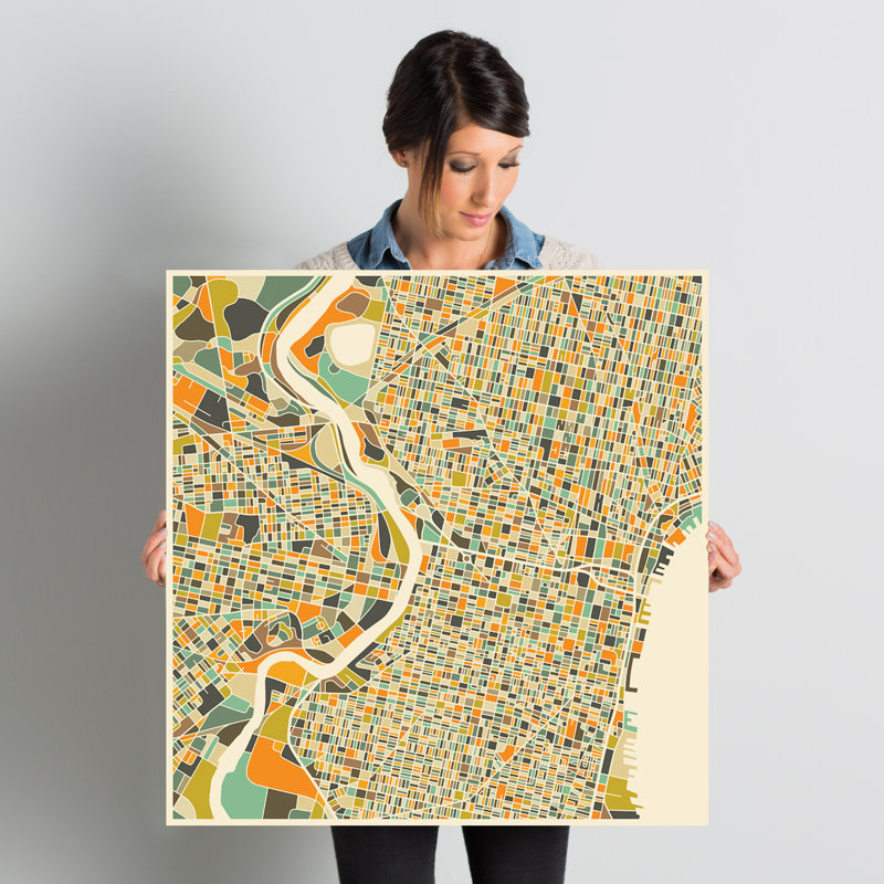 Bless international Abstract City Map Of Philadelphia On Canvas by ...