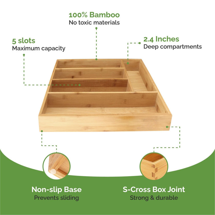 Hokku Designs Small Extra-Deep Wooden Kitchen Drawer Organizer Divider ...