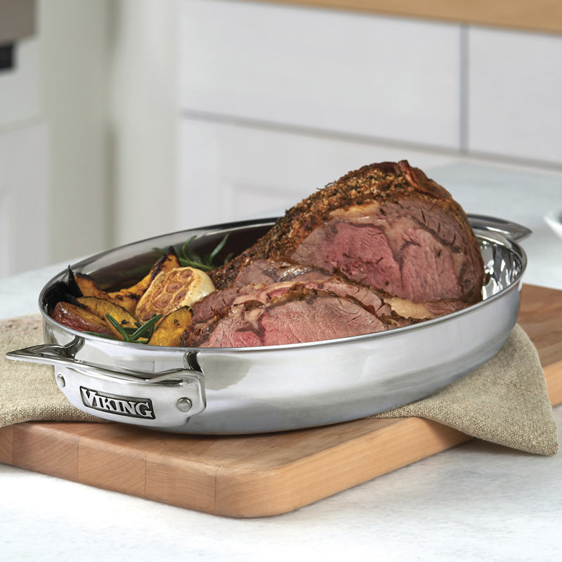 Viking 3-Ply Oval Roaster 8.5 Qt with Metal Induction Lid and Rack ...