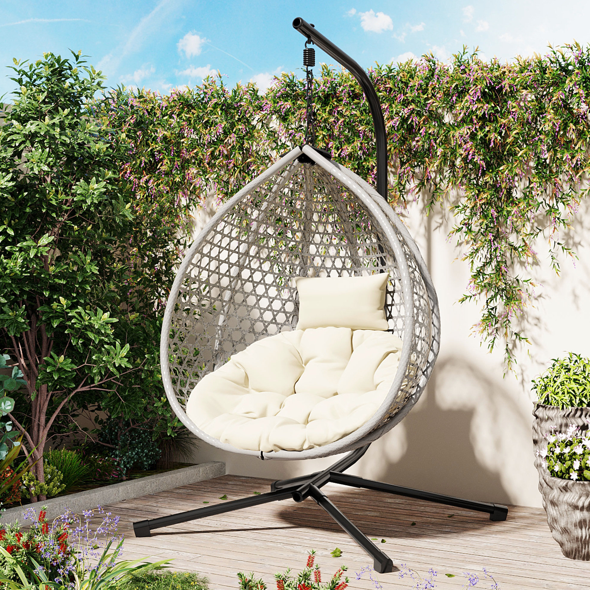 Dakota Fields Indoor & Outdoor Happy Hanging Chair - Iron Construction ...