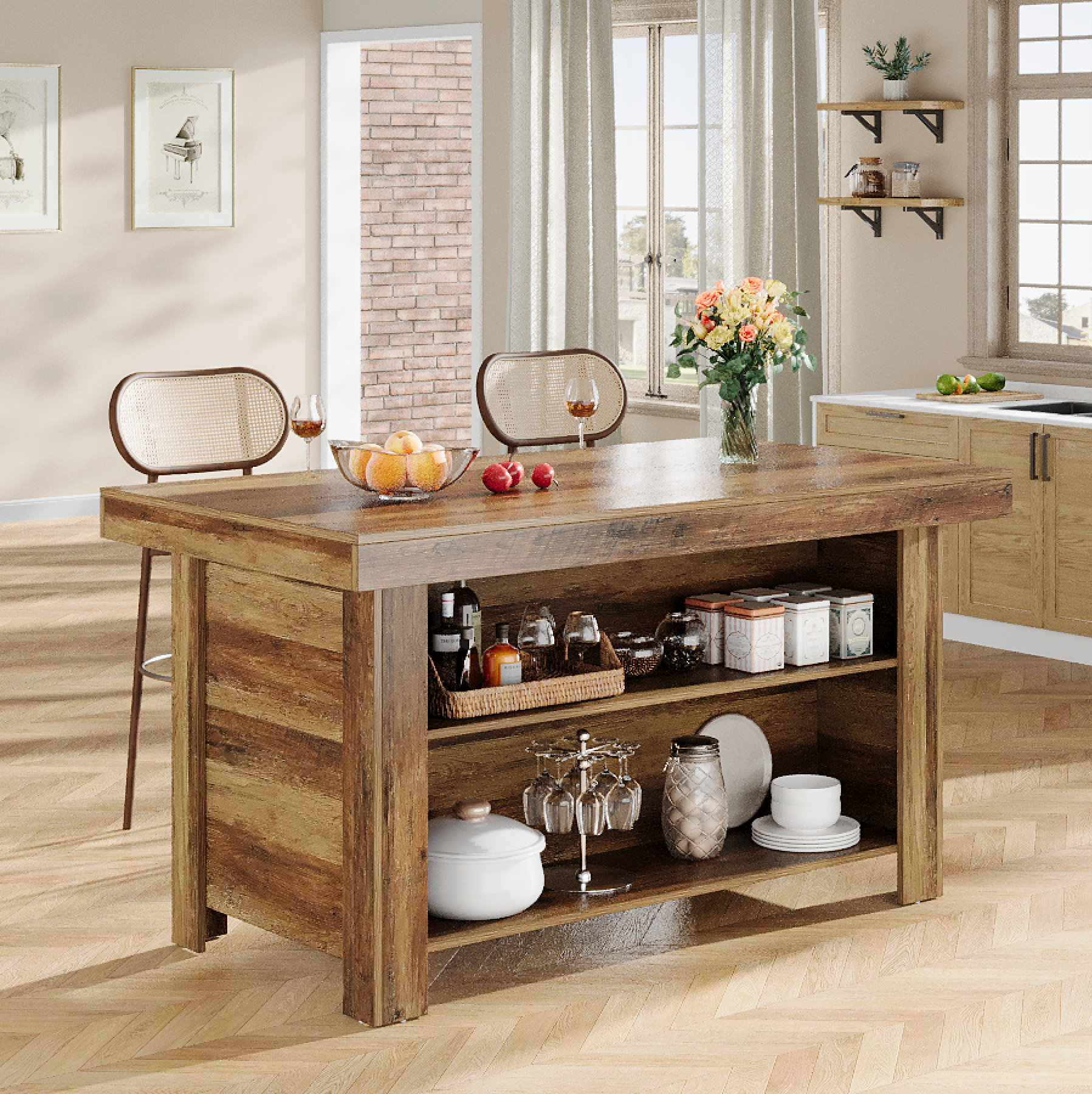 Ophelia & Co. 55" Kitchen Island With Storage, Farmhouse Island Table ...