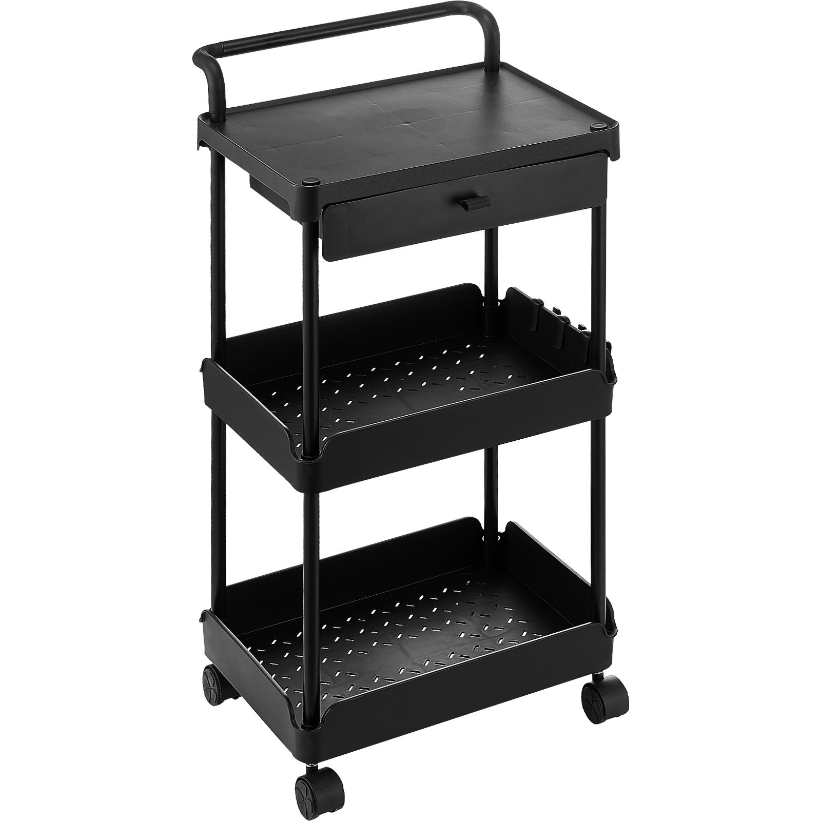 VEVOR 3-Tier Rolling Utility Cart with Drawer, Kitchen Cart with ...