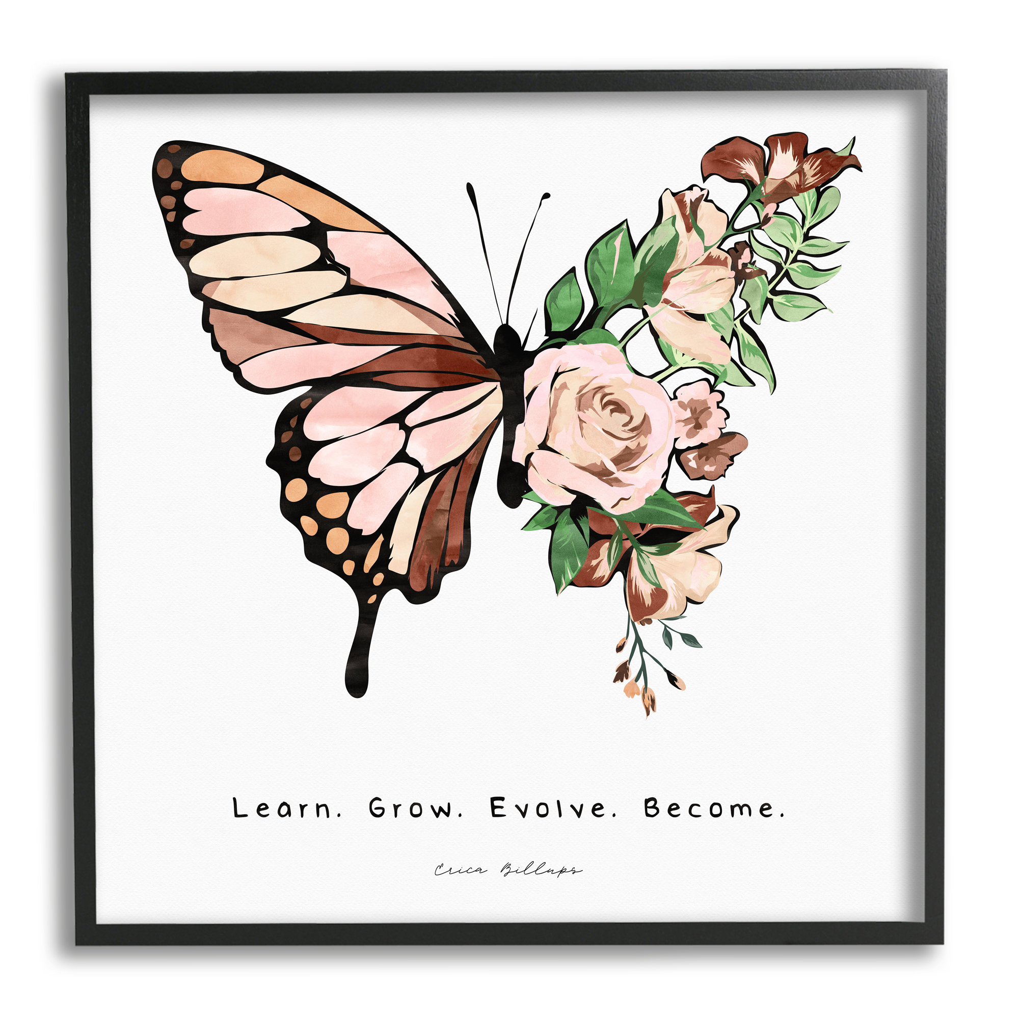 Stupell Industries Learn Grow Evolve Become Motivational Children's Diversity Butterfly Art ...