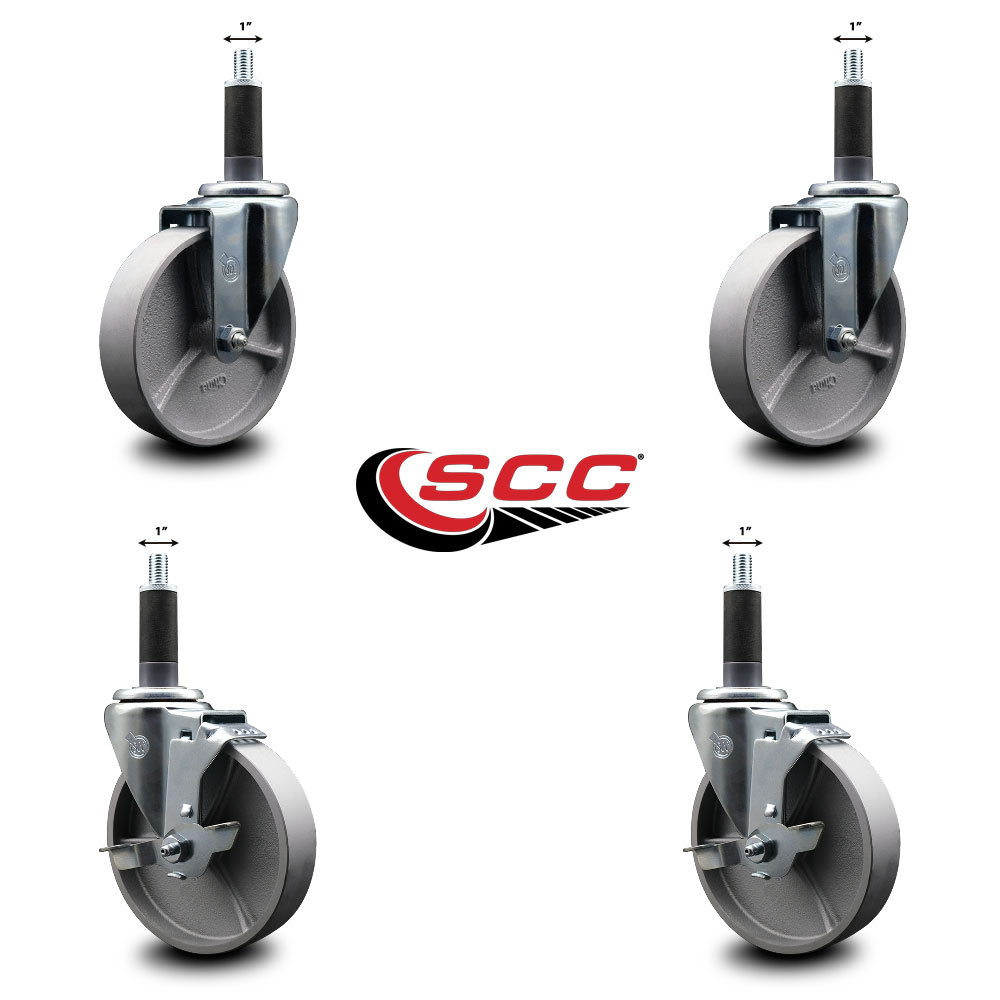 Service Caster Semi Steel Wheel Swivel 1 Inch Expanding Stem Caster Set ...