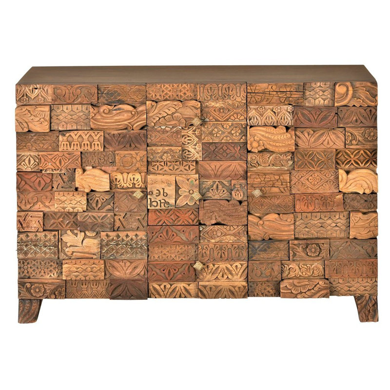 Dakota Fields Banbury 60 Inch Rustic Hand Carved Stacked Wood Blocks 3 ...