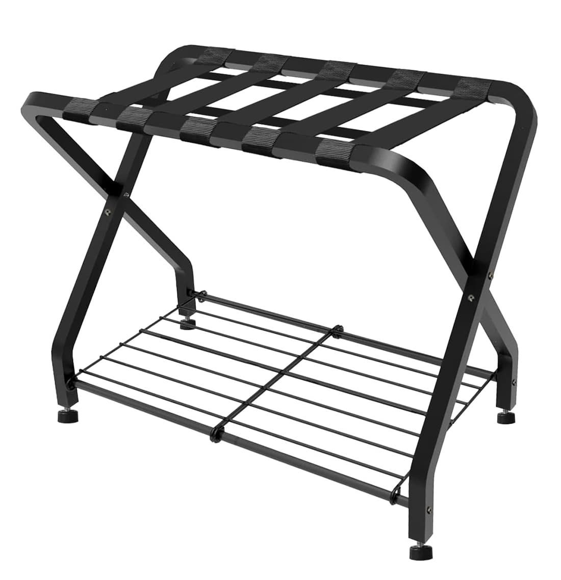 FULOFY 1-Pack Black Foldable 2-Tier Steel Luggage Rack, 27.5x15.3x20.5 ...