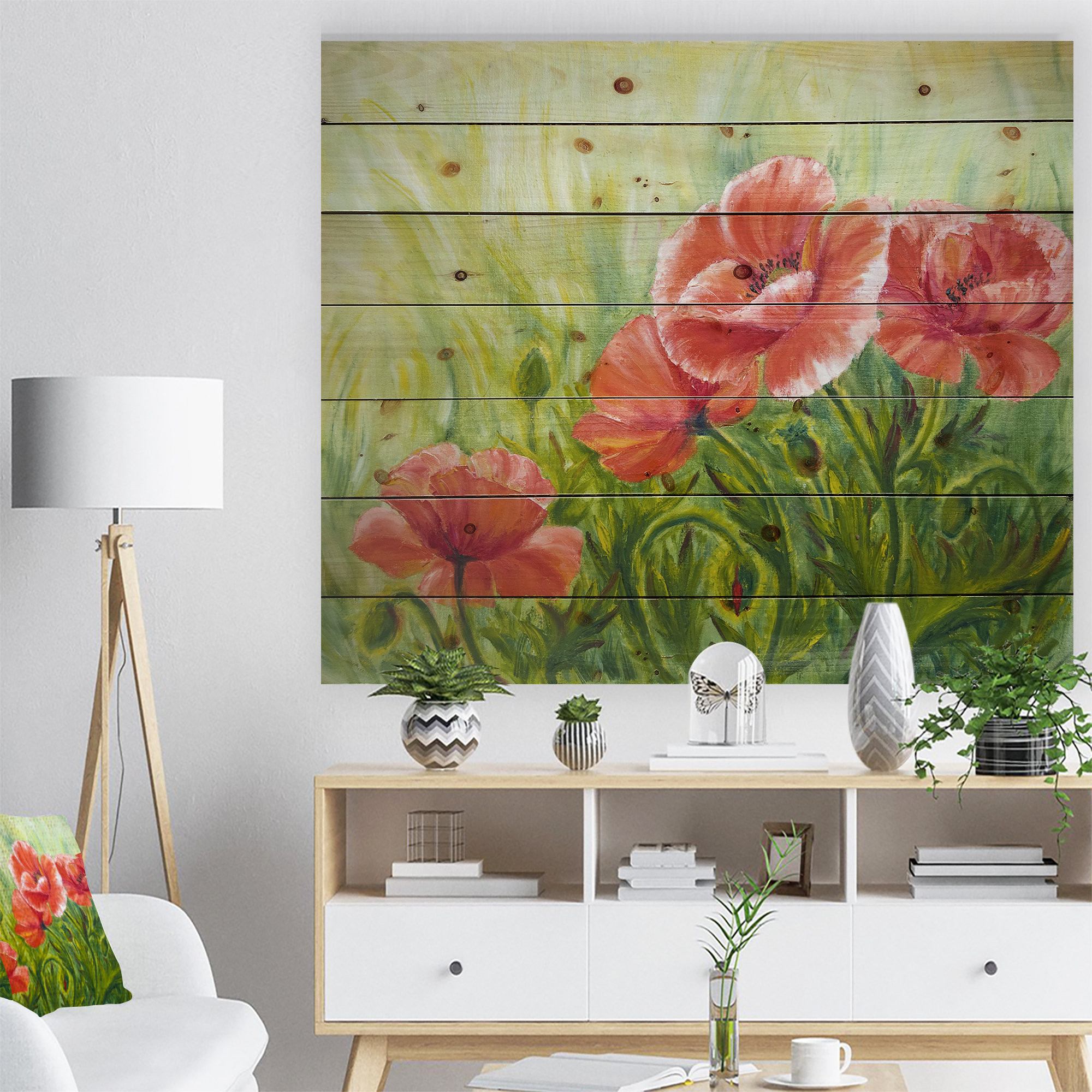 Charlton Home Blooming Poppies With Green Leaves - Nautical & Coastal ...