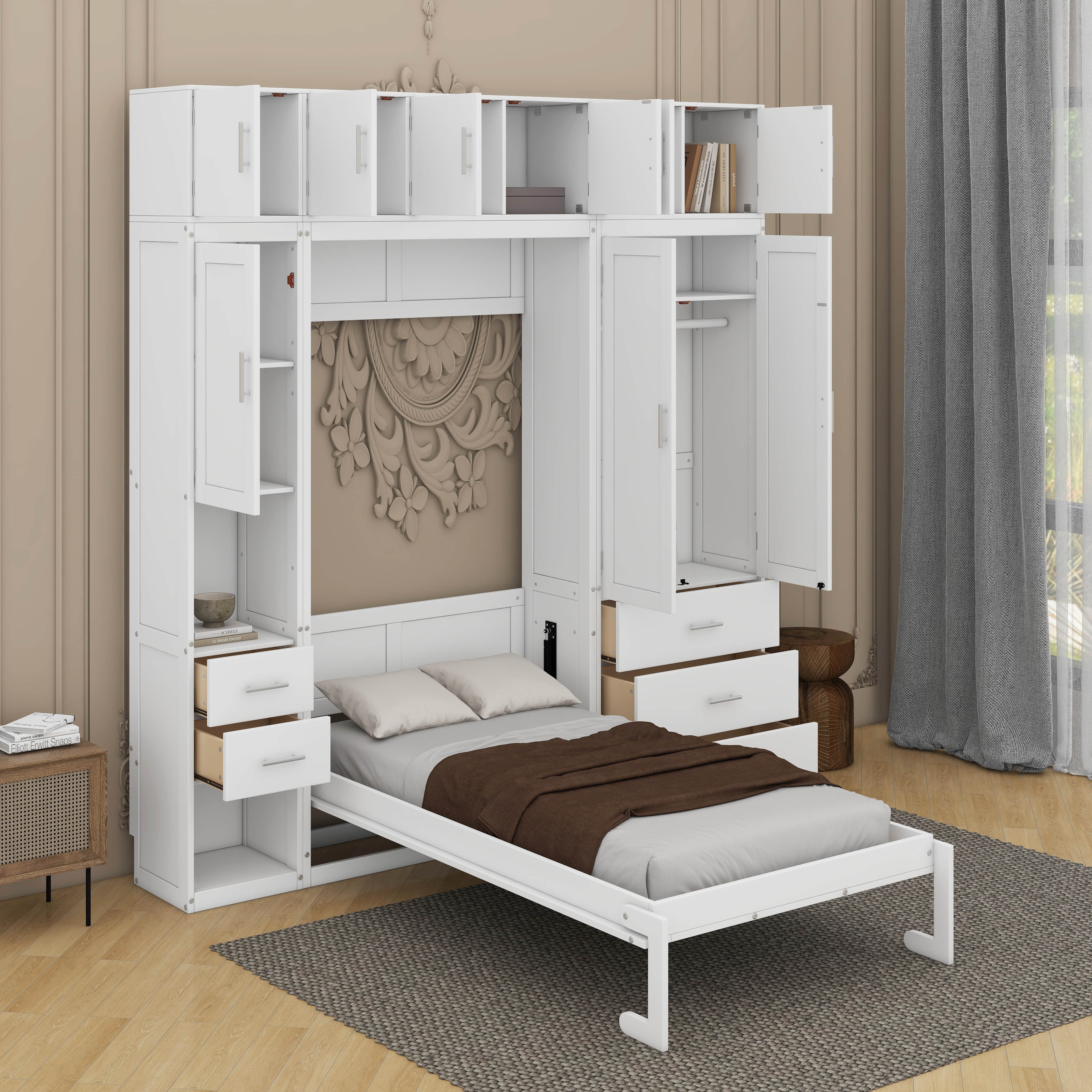 Hokku Designs Twin Size Murphy Bed With Lockers And Wardrobes | Wayfair