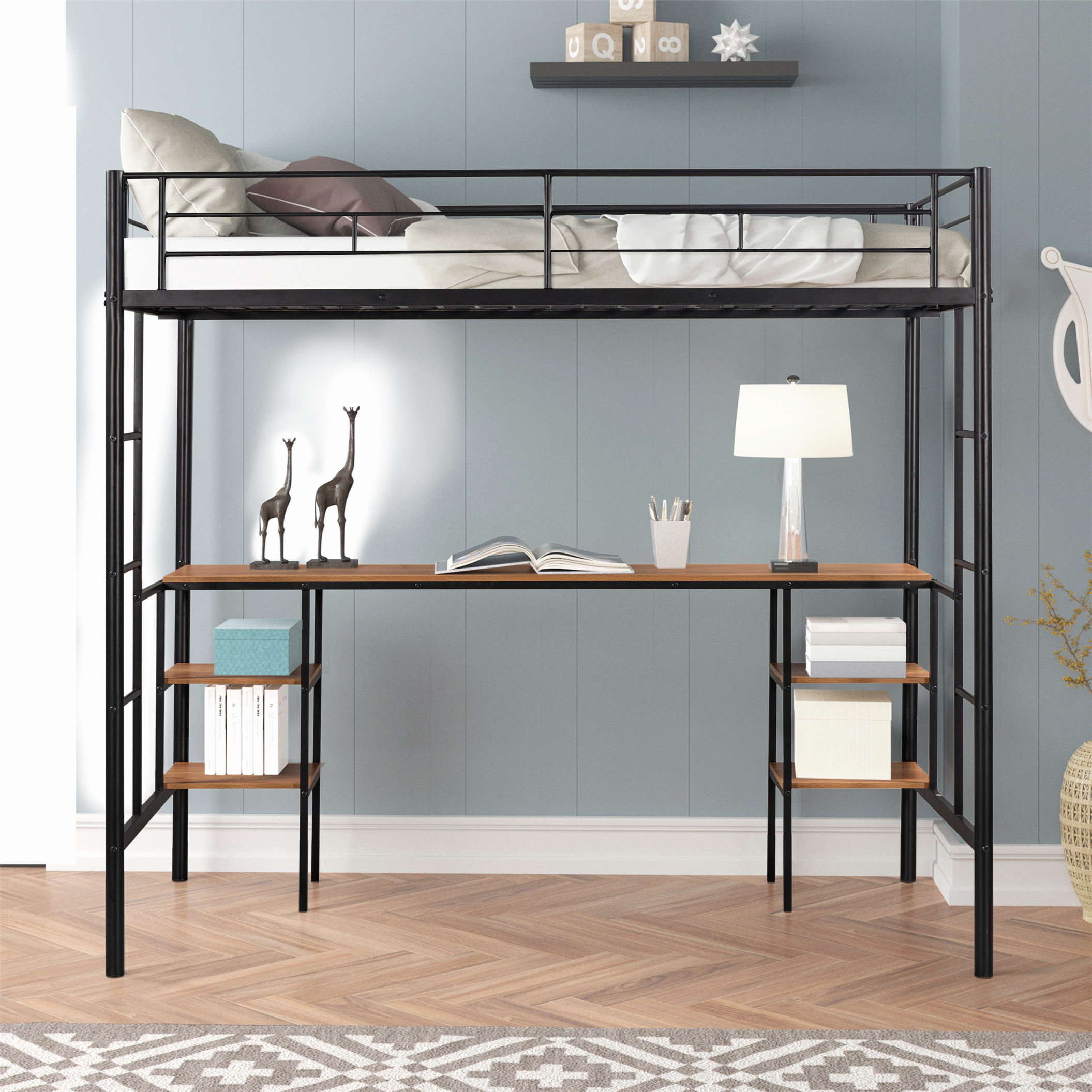 Mason & Marbles Versatile Loft Bed with Integrated Table and Shelves ...