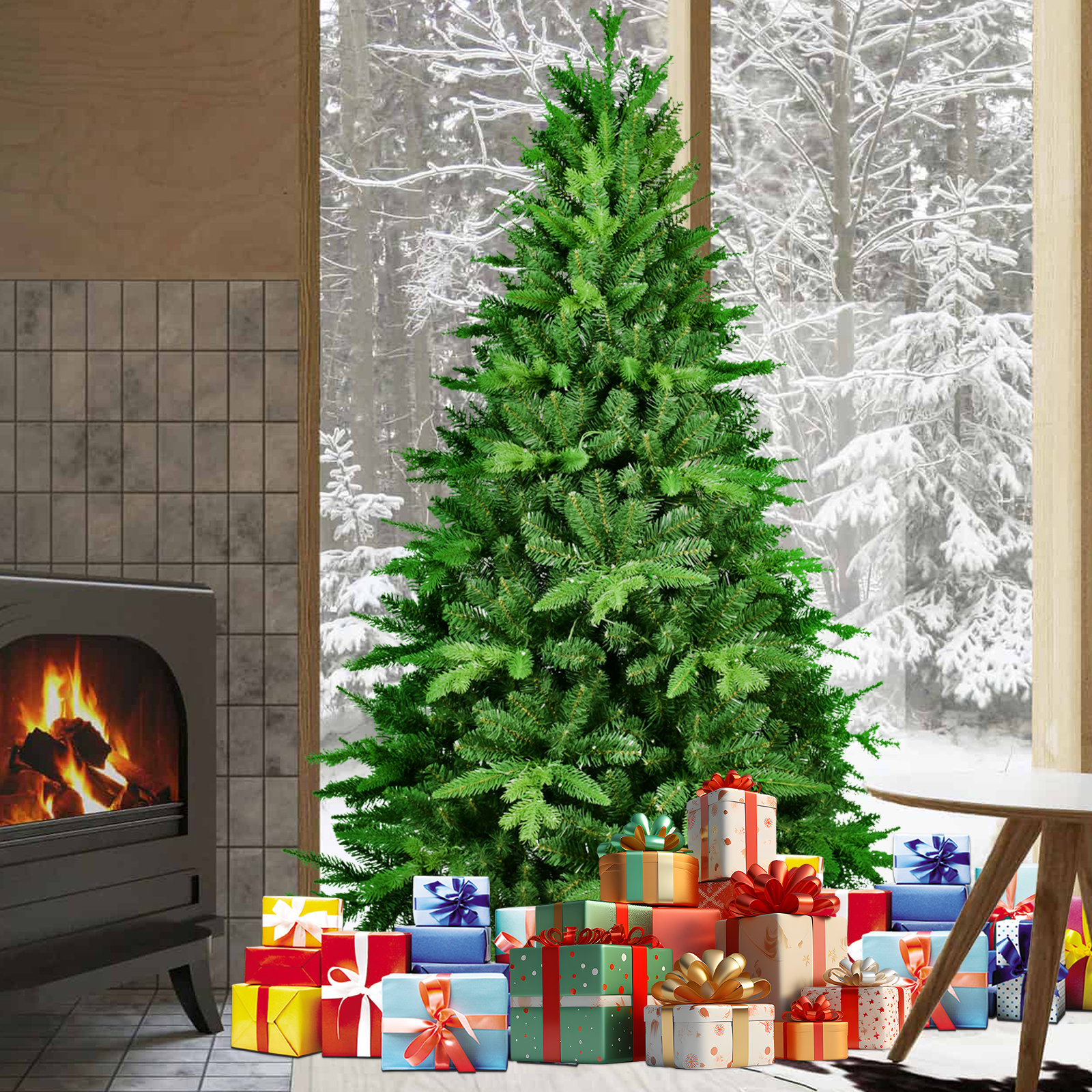The Holiday Aisle® 7FT Pre-Lit PE & PVC Christmas Tree with 1692 Branch ...