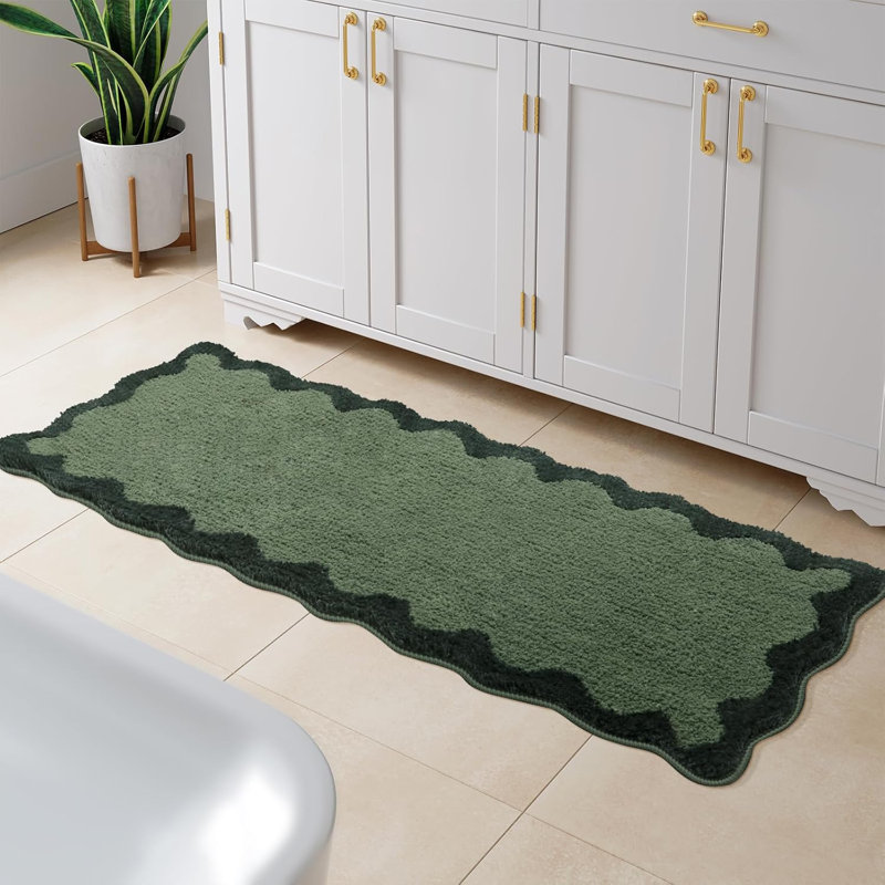 Lark Manor™ Uphome Bathroom Rug Runner, Green Long Irregular Shaped ...