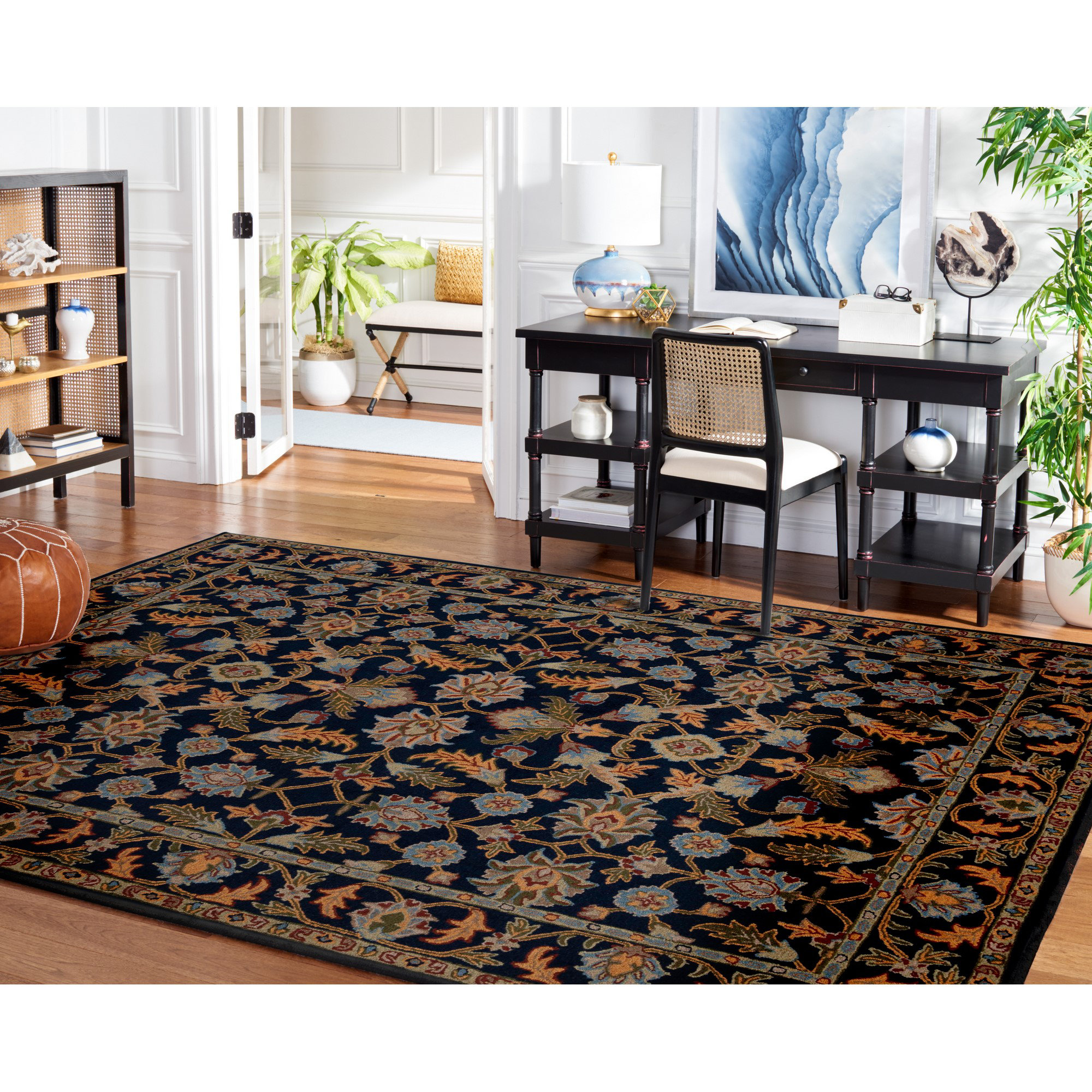 Langley Street® Ferrera Oriental Handmade Tufted Wool Navy Area Rug ...