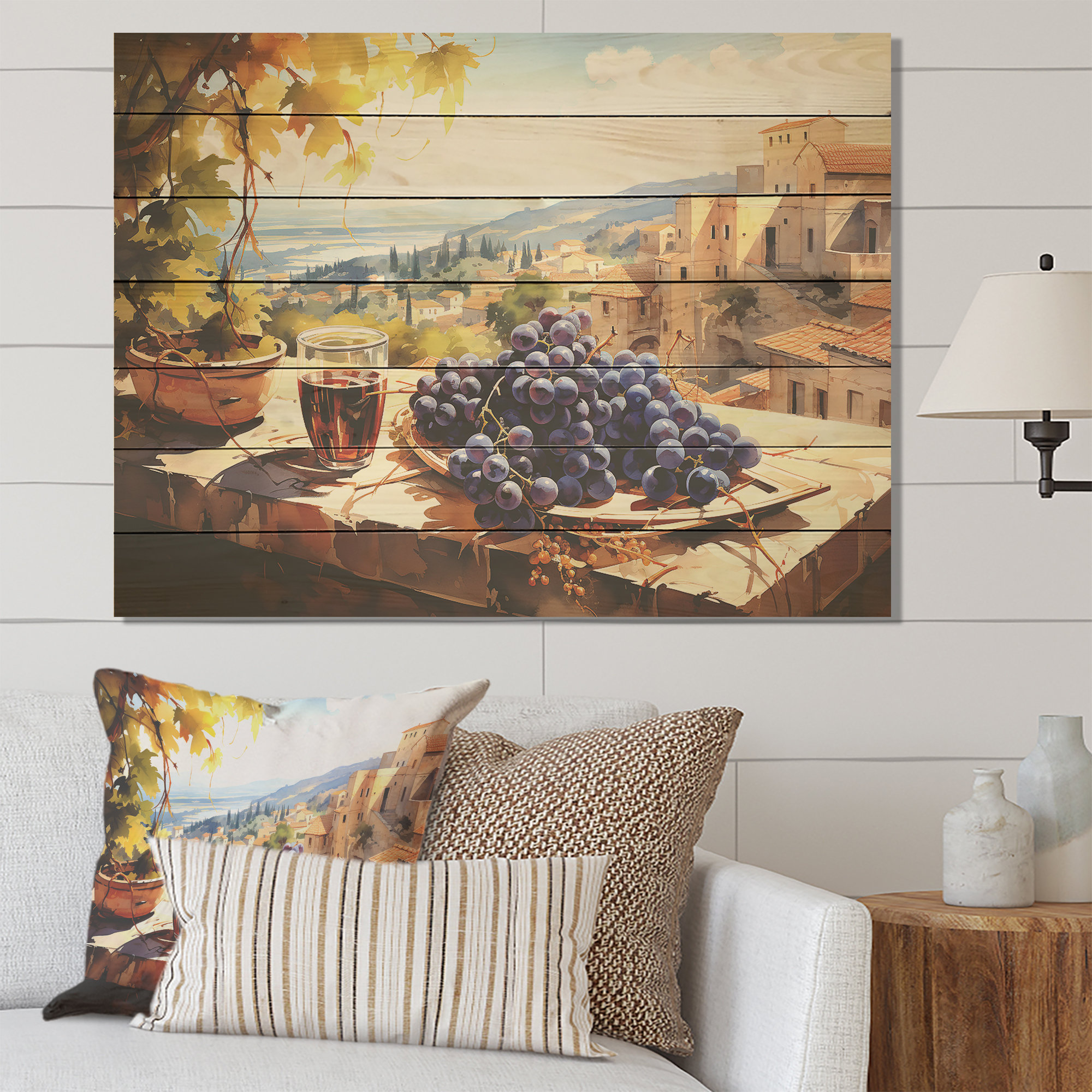 August Grove® Purple Vineyard Tuscan Balcony Views - Wine On Wood Print ...