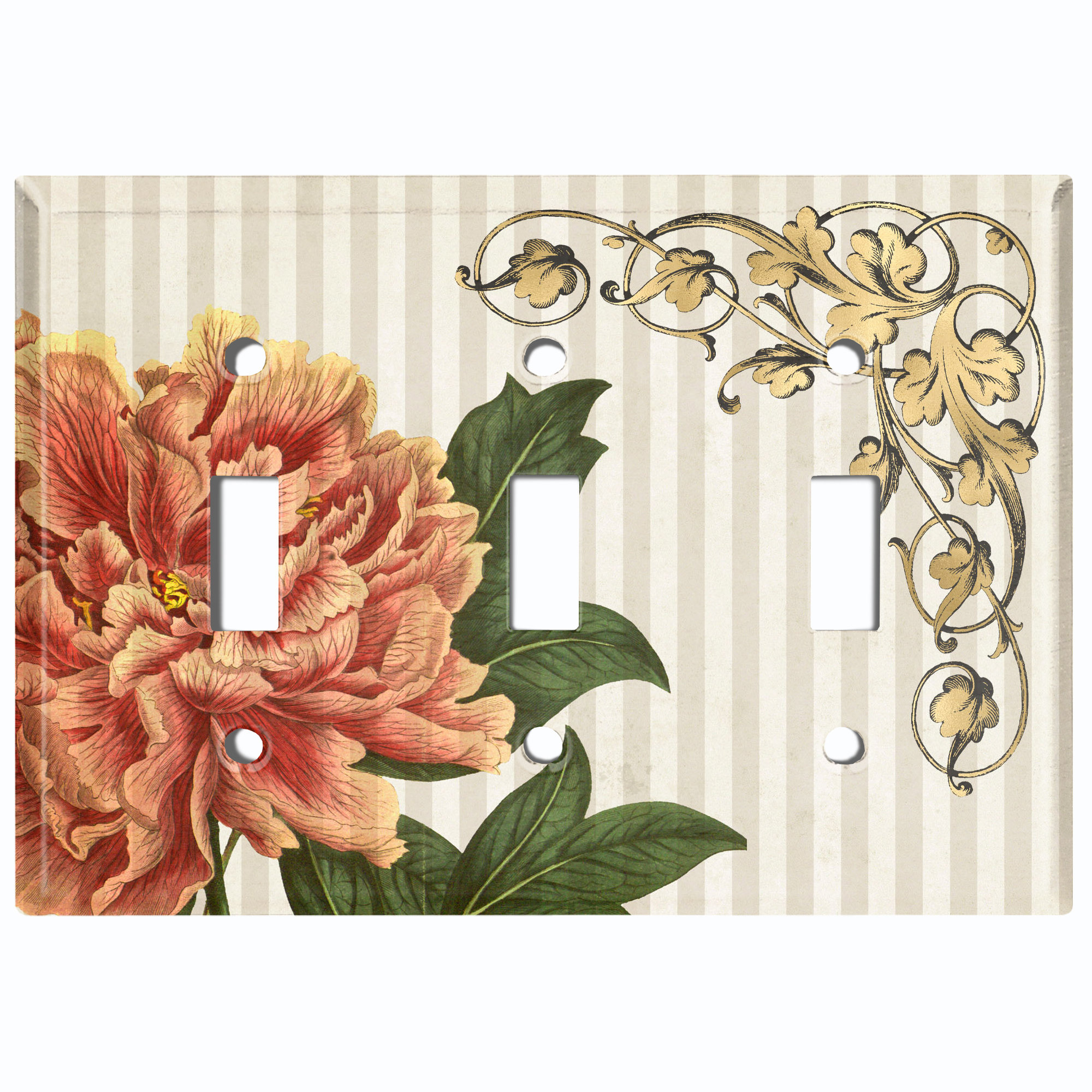 WorldAcc Orange Flower Leaves Frame Stripes 3-Gang Toggle Light Switch ...