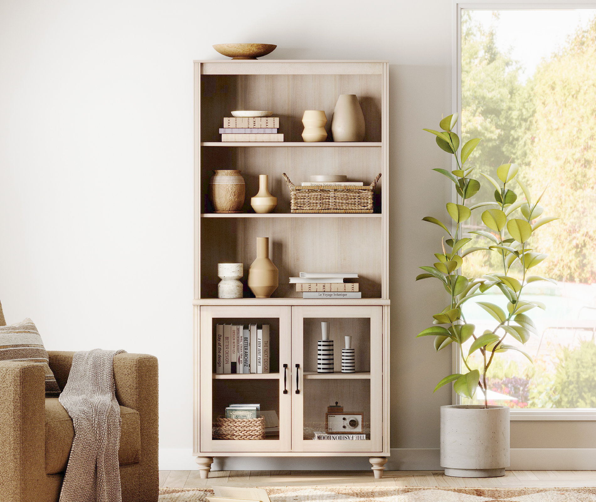 Ophelia & Co. Flesh-Colored Bookcase With Doors, 5 Tier Bookshelf, 72 ...