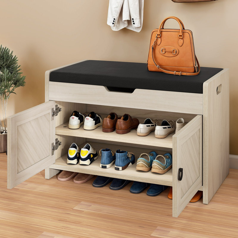 Breakwater Bay Shoe Bench Cabinet Storage Organizer With Padded Seat ...