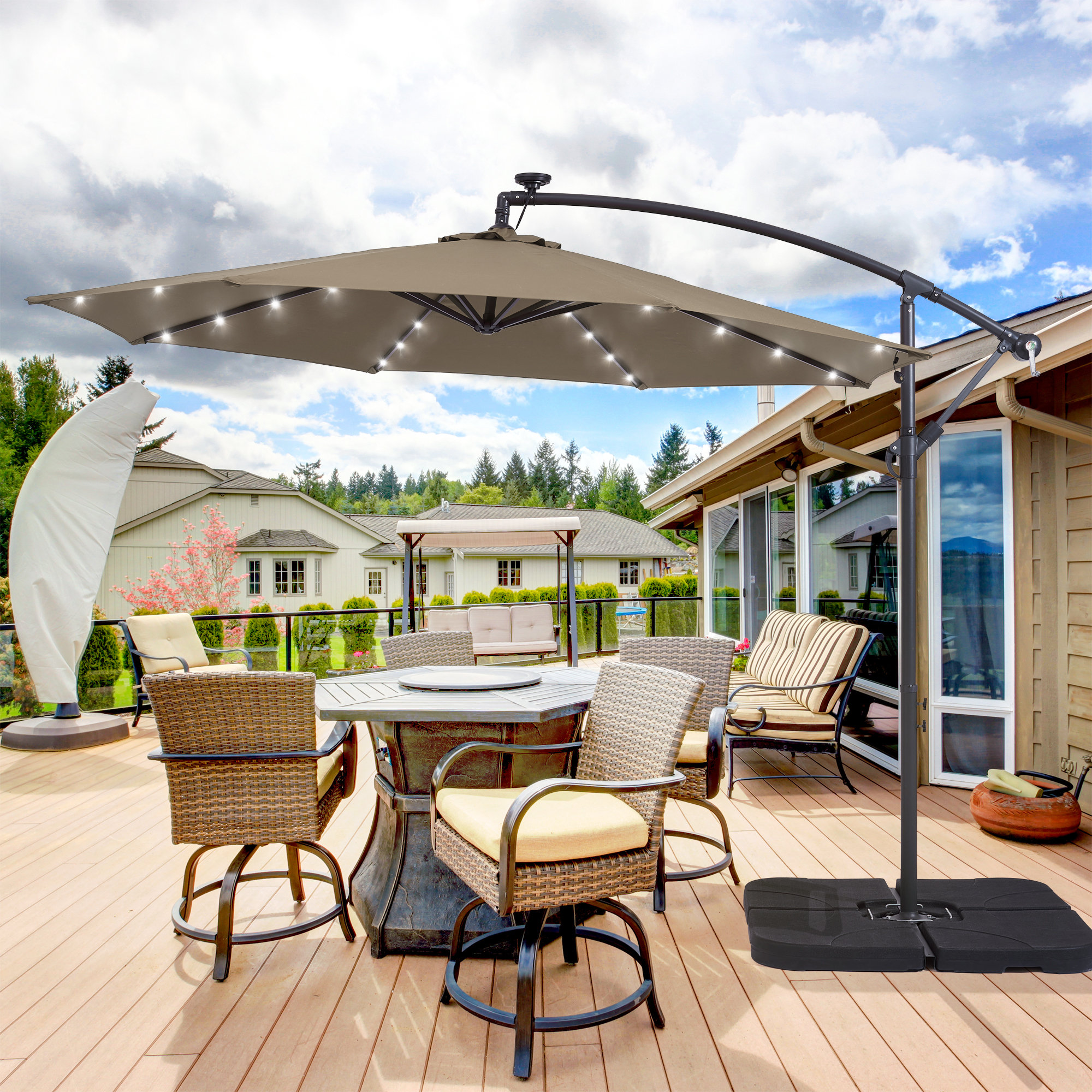 Arlmont & Co. Doraine 120'' Lighted Cantilever Umbrella & Reviews | Wayfair