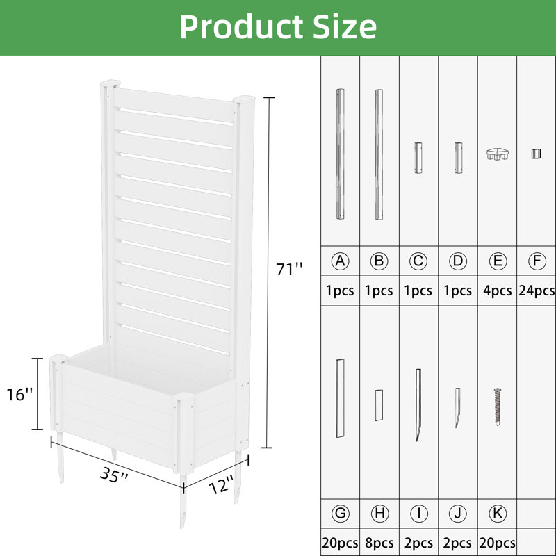 Arlmont & Co. Outdoor PVC Privacy Panels Planter Box With Ground Stakes ...