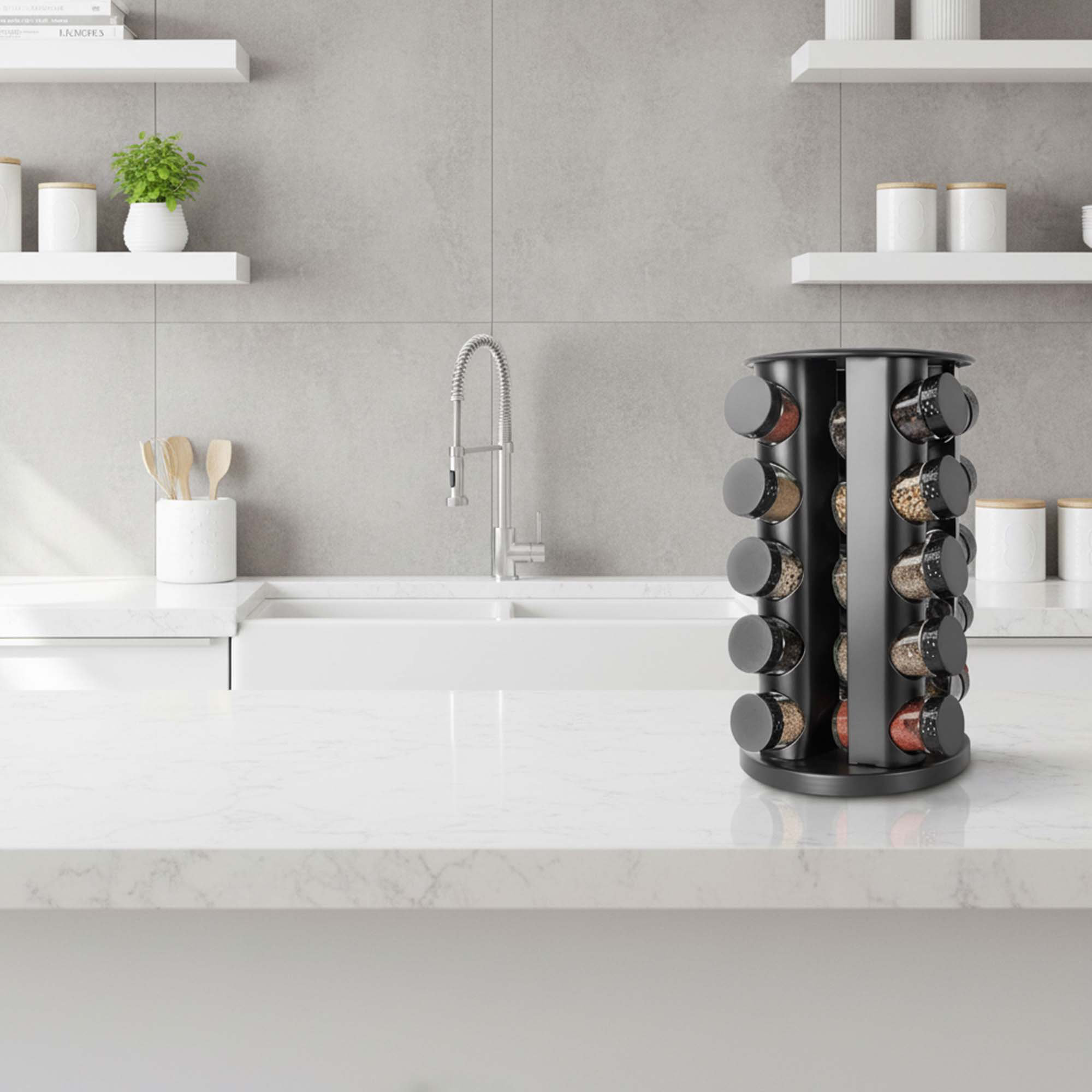 Prep & Savour 20-Jar 360° Revolving Black Spice Rack with 135 Labels ...