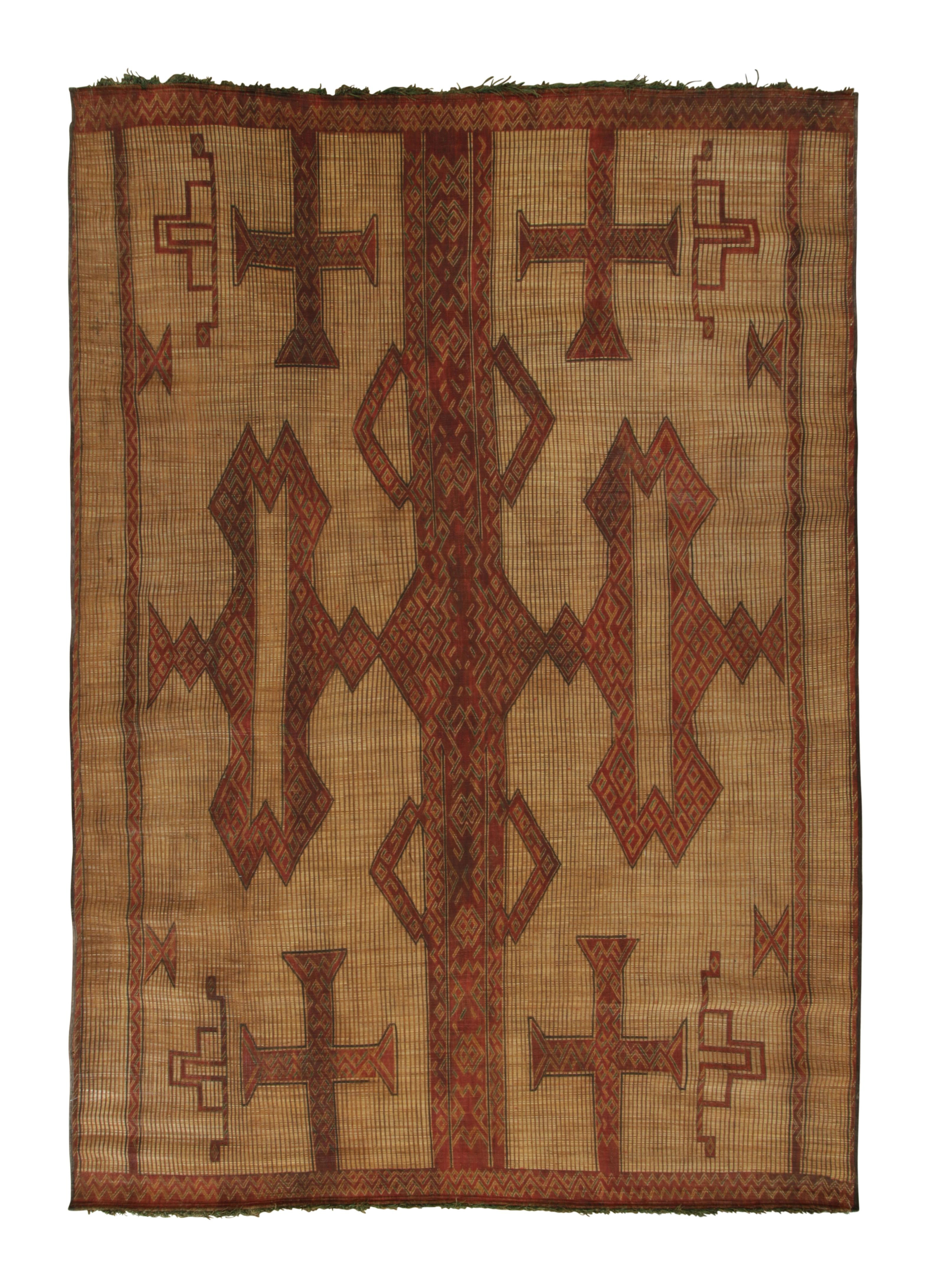 Rug & Kilim Vintage Tuareg Mat, Beige-Red Tribal Geometric Patterns ...