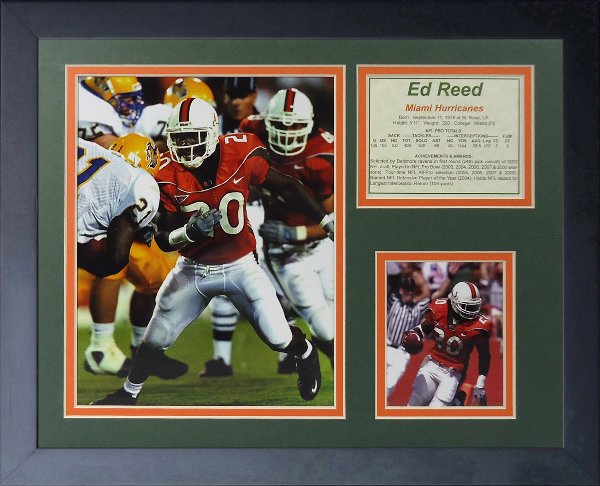 Legends Never Die Ed Reed - Miami Hurricanes Framed Photographic Print ...