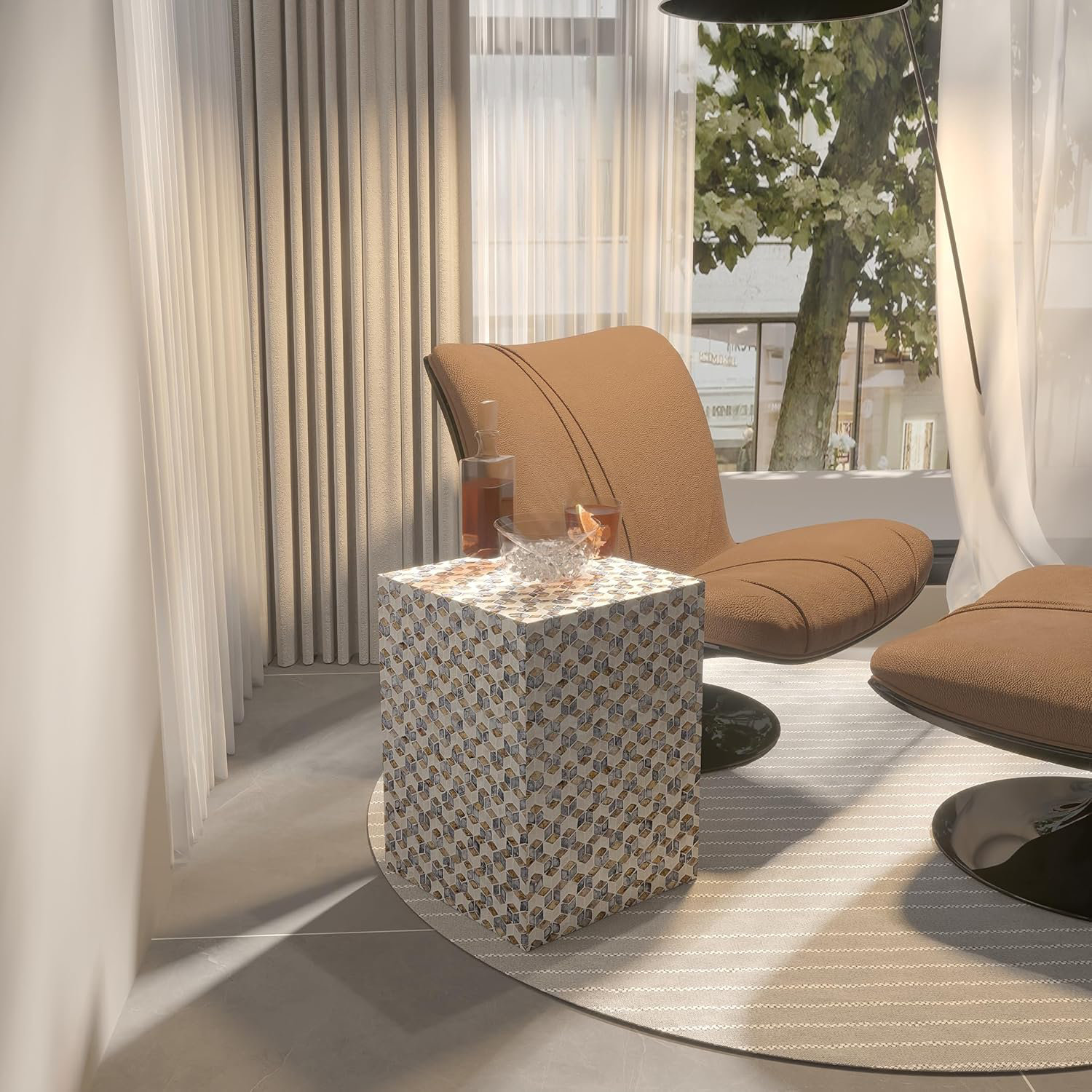 Wade Logan Climon Mother Of Pearl Mosaic Cube Side Table - Handcrafted ...