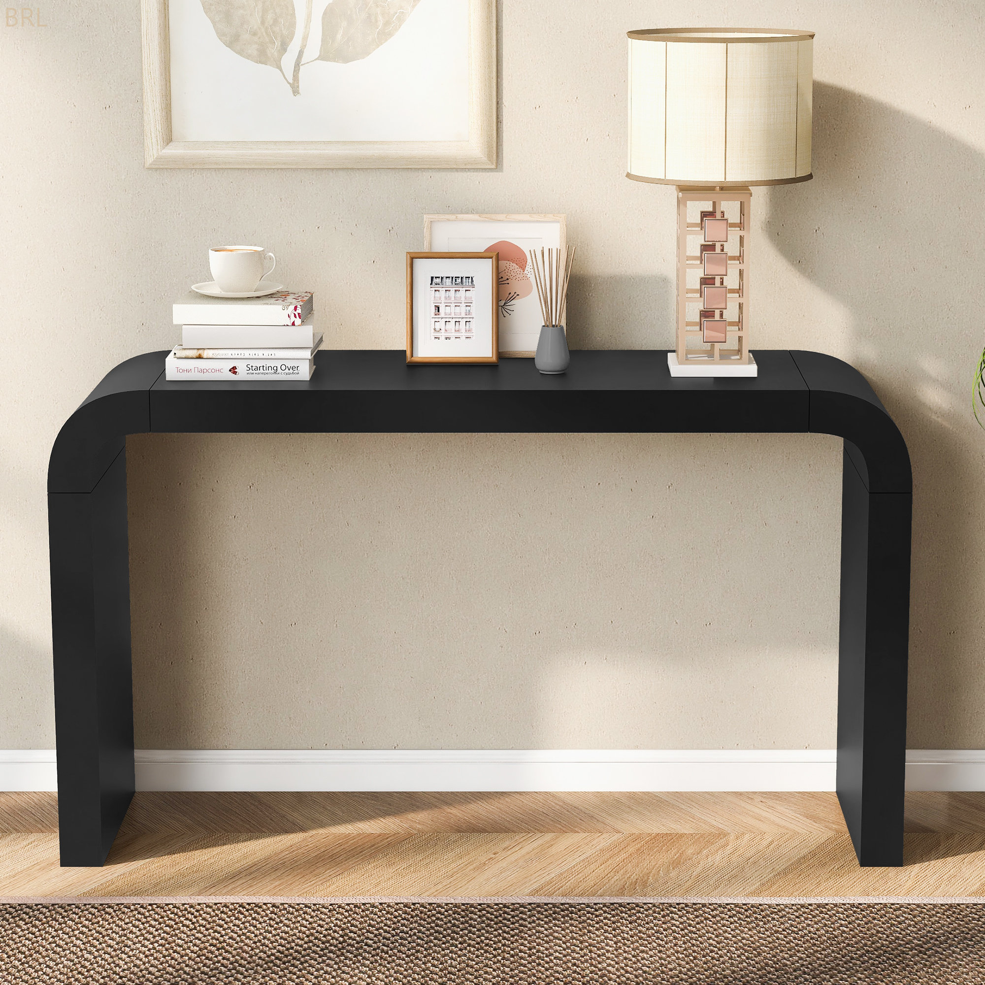 George Oliver Minimalist Acacia Vneer Entryway Table With Two Legs ...