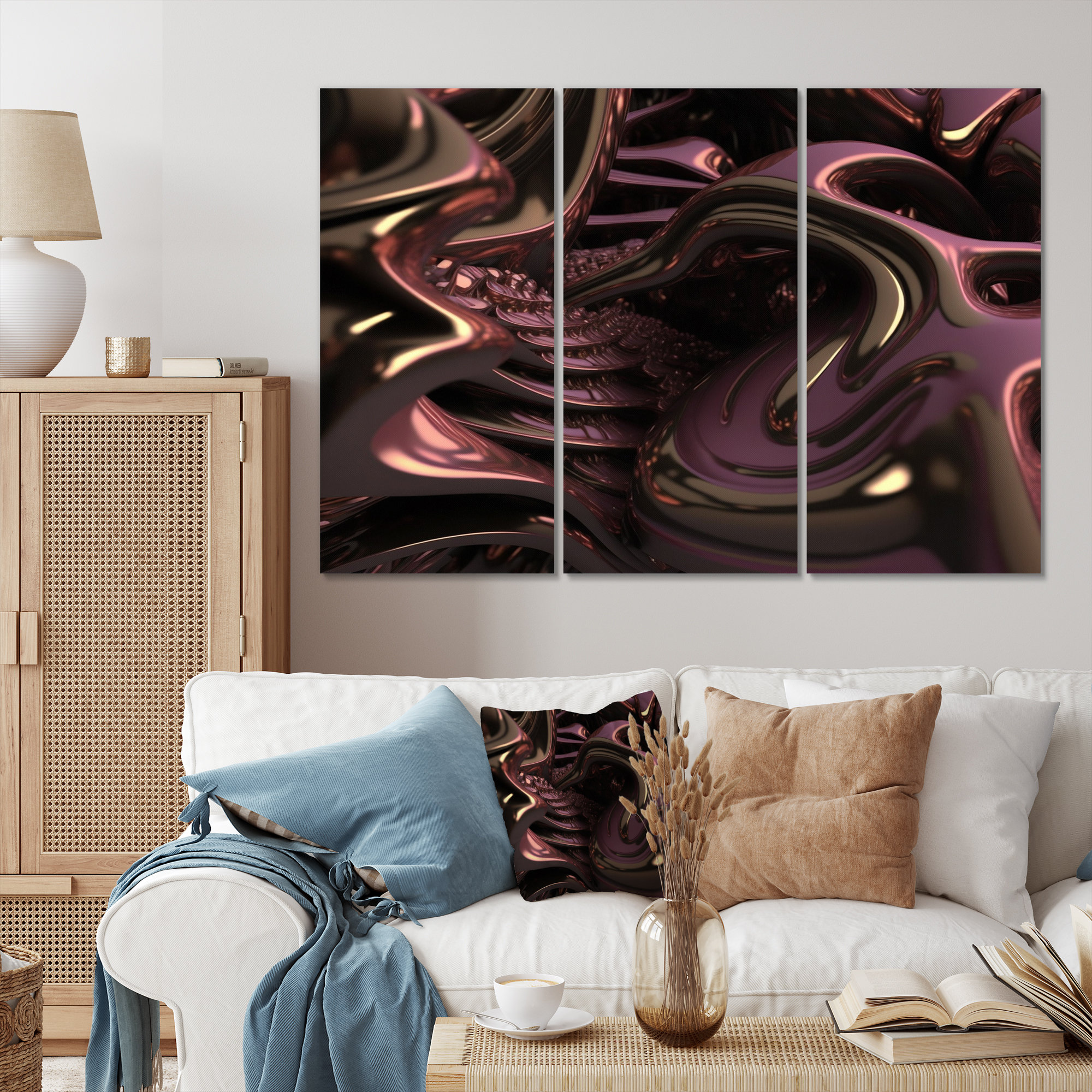 Latitude Run® Futuristic Labyrinth Gold Maze Matrix On Canvas 3 Pieces ...