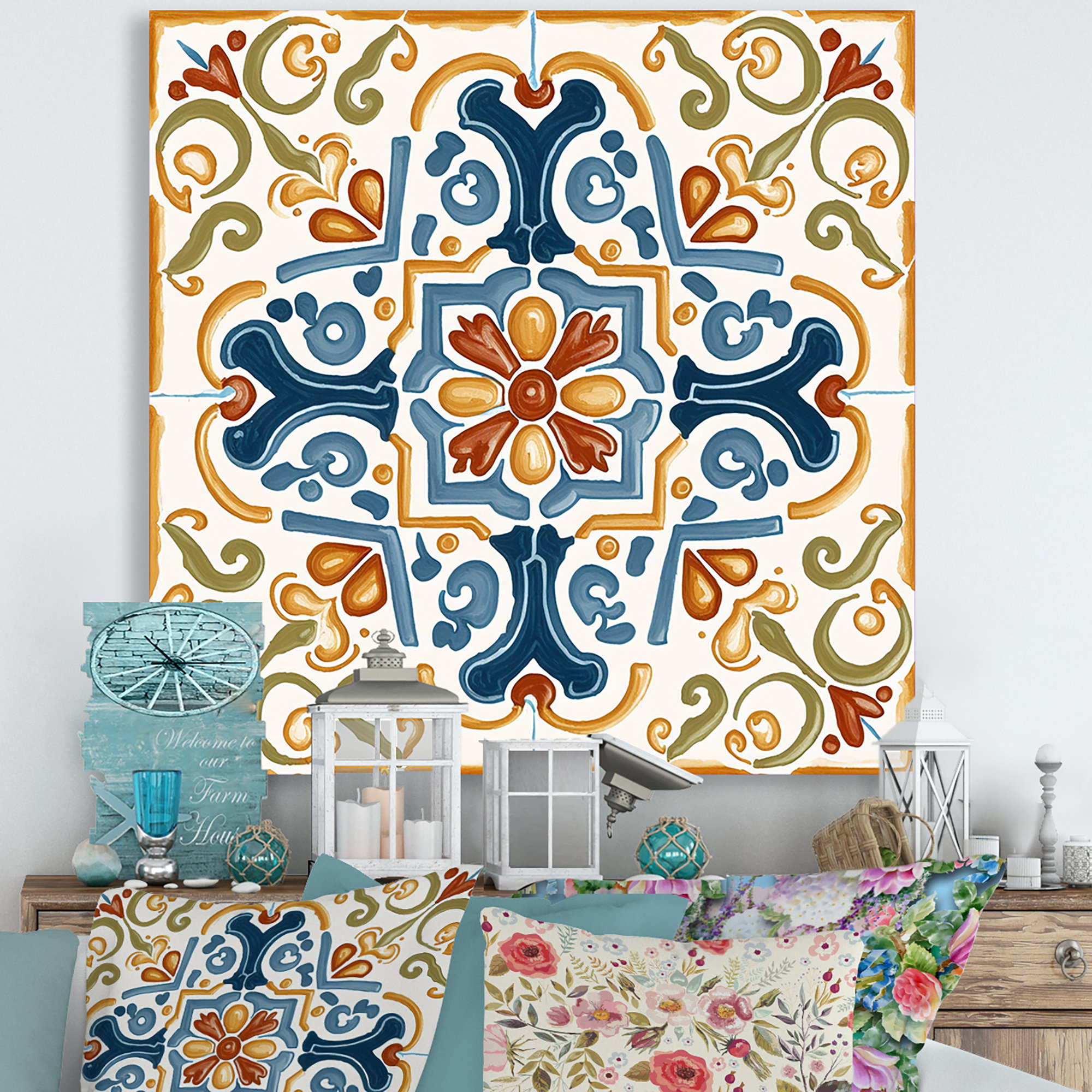 Bungalow Rose Mediterranean Tiles In Retro Blue II - Abstract Tile ...