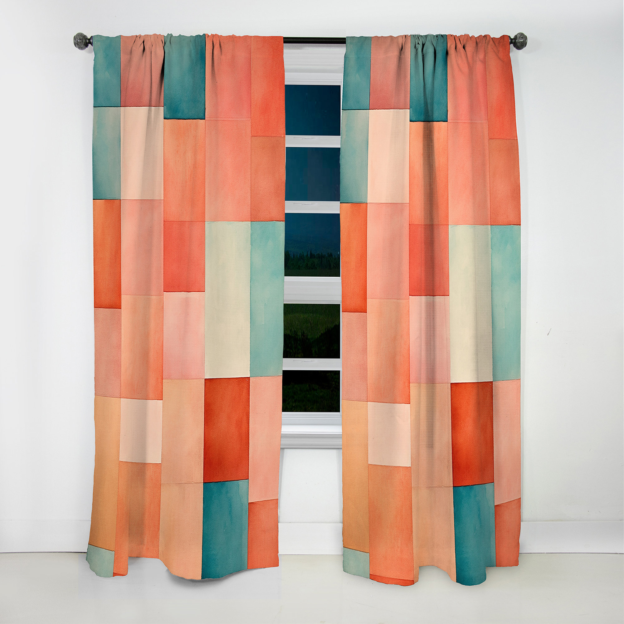 Orren Ellis Coral Cubes Melody Shapes I - Abstract Shapes Curtain ...