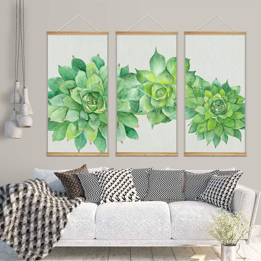 IDEA4WALL Succulent Floral Botanical Hanging Poster with Wood Frames ...