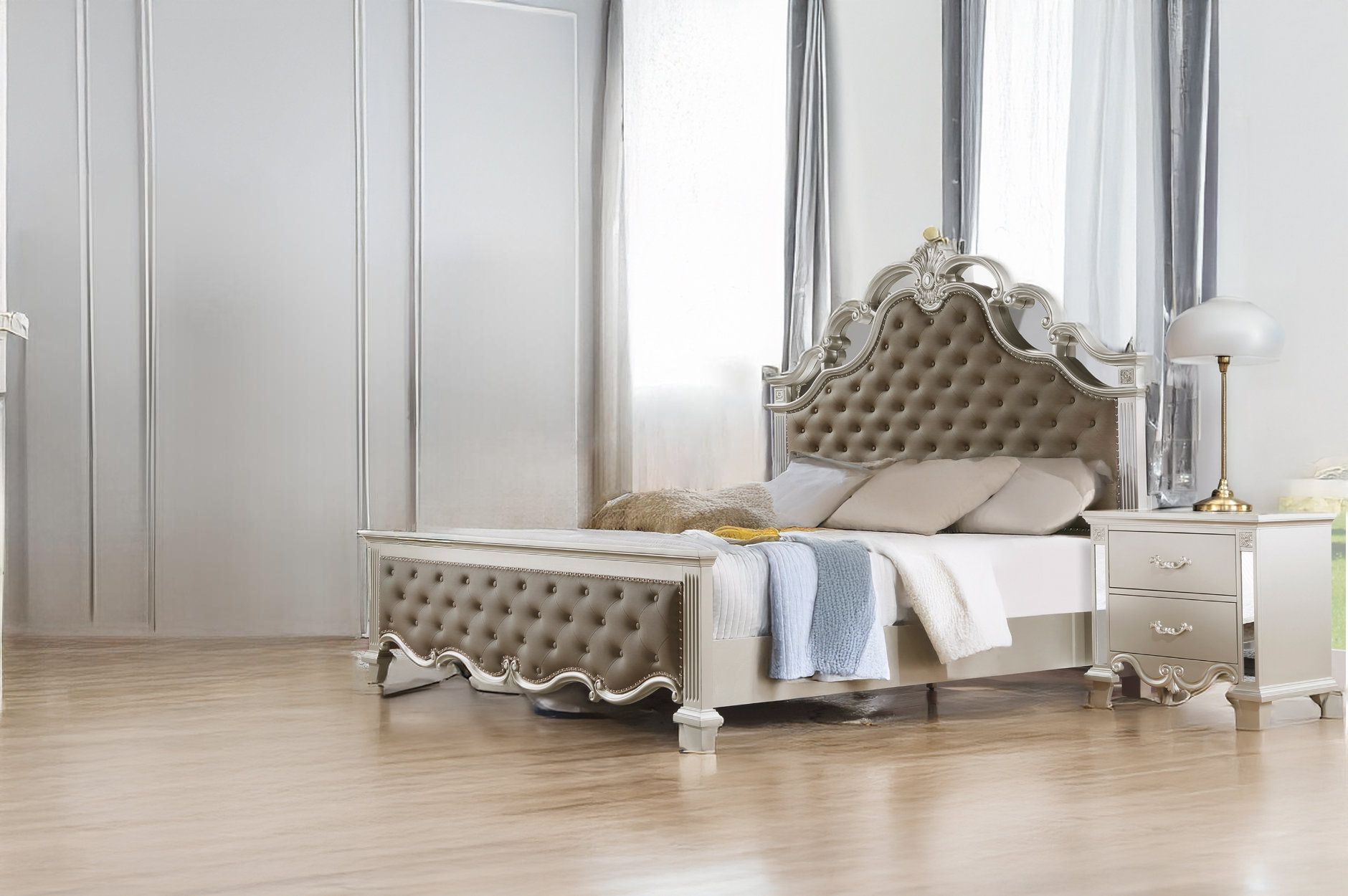 August Grove® Ebonee Champagne Faux Leather Upholstered Tufted Panel ...