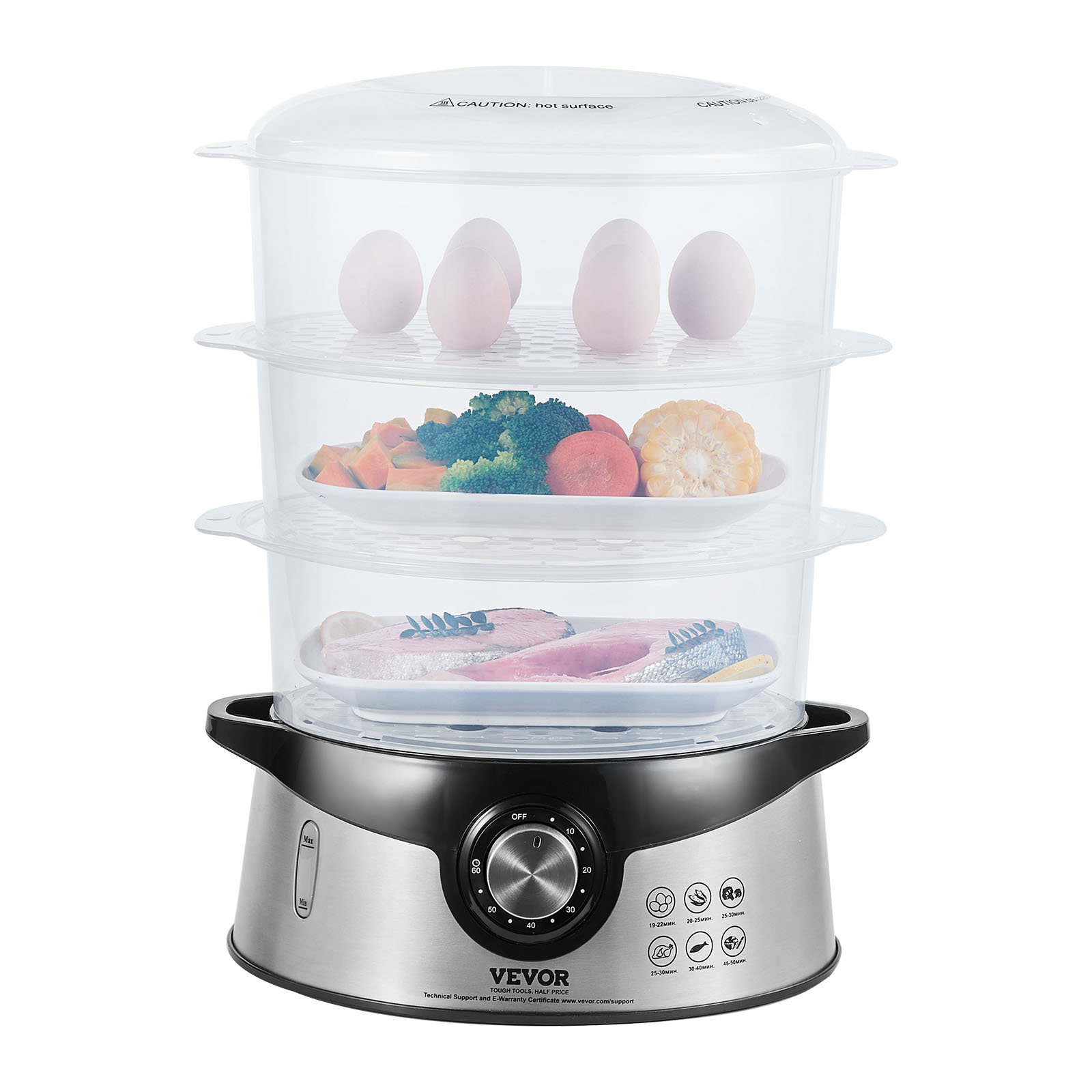 VEVOR 9.5Qt Electric Food Steamer 3-Tier Vegetable Steamer & 60 Min ...
