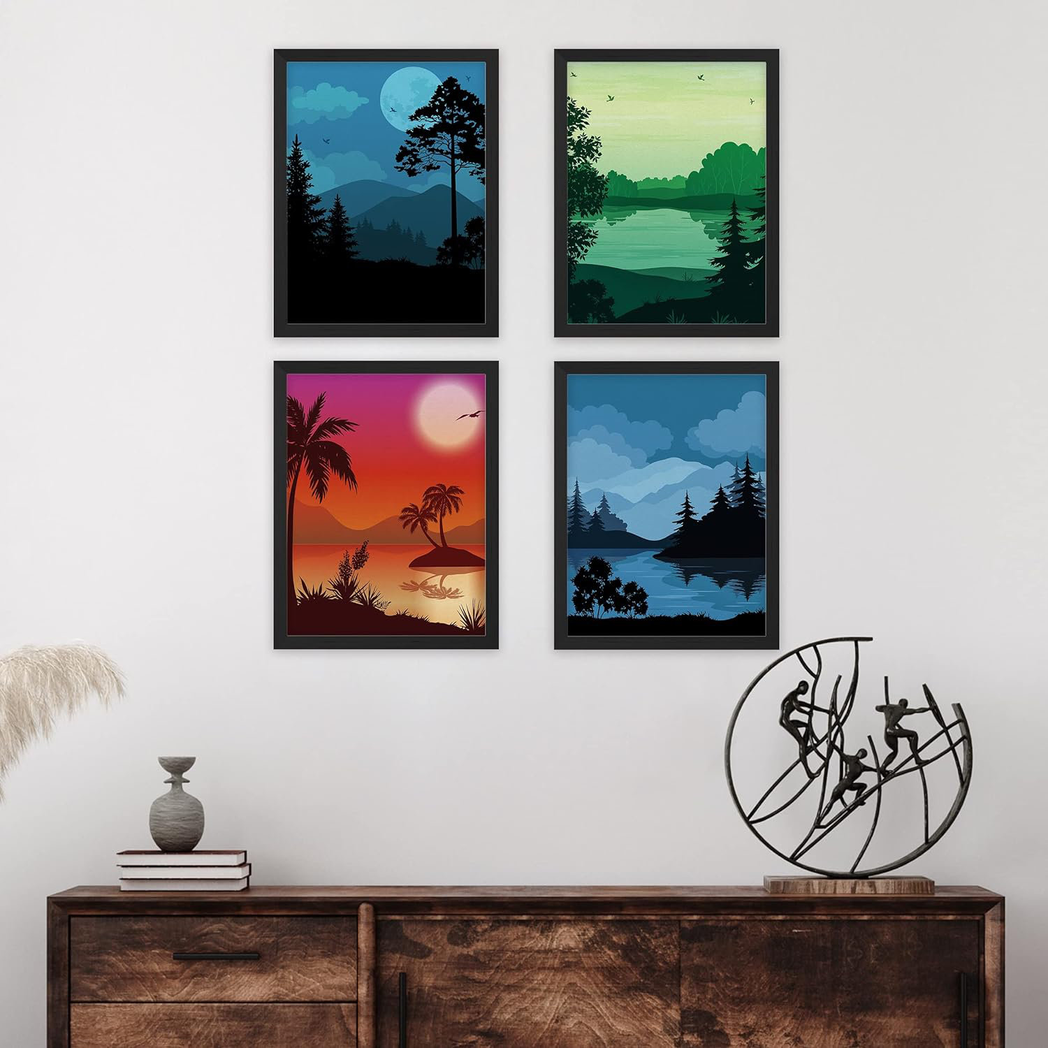 SIGNLEADER Framed Country Vibrant Tropical Island Set Of 4 Mountain ...