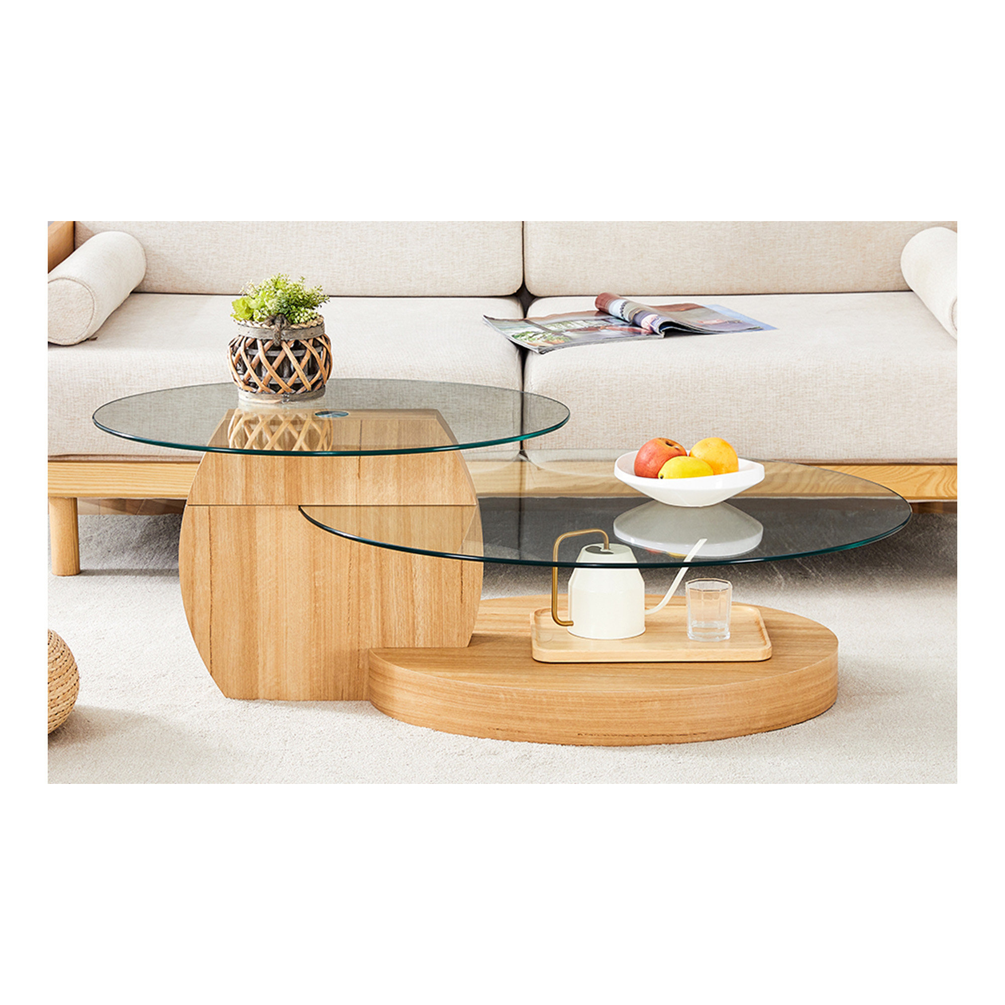 Ivy Bronx Modern Natural Wood Grain Double Layer Coffee Table ...