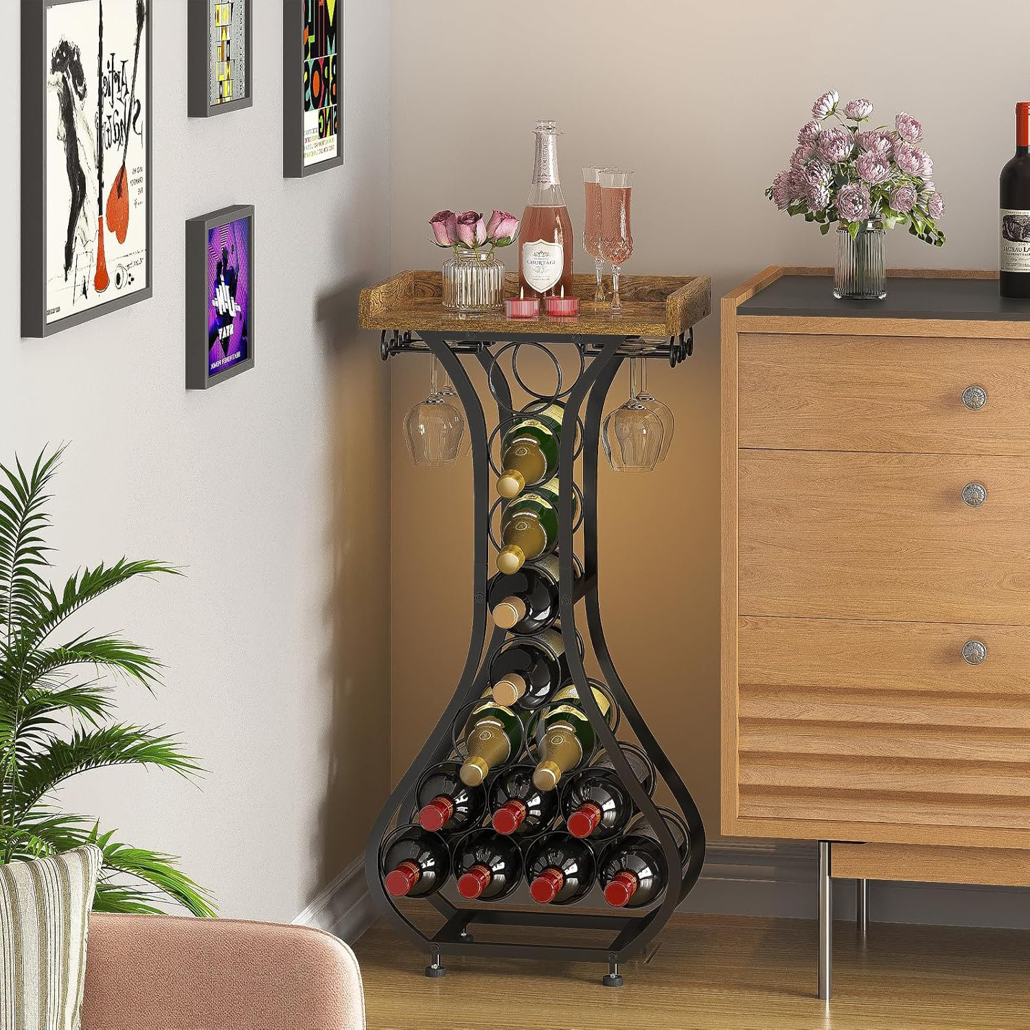Williston Forge Wine Rack Freestanding Floor, Mini Bar Table Wine ...