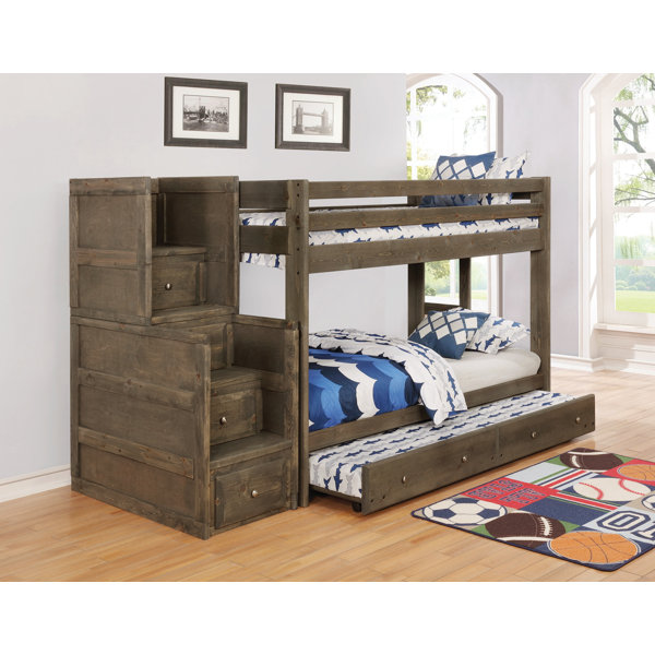 Harriet Bee Leda Kids Twin Over Twin Bunk Bed with Trundle with Drawers ...
