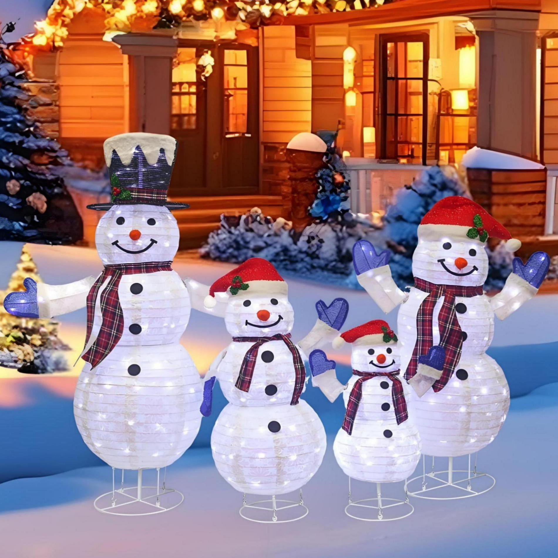 The Holiday Aisle® Hutto 4 Piece 3D Lighted Snowman Family Outdoor ...