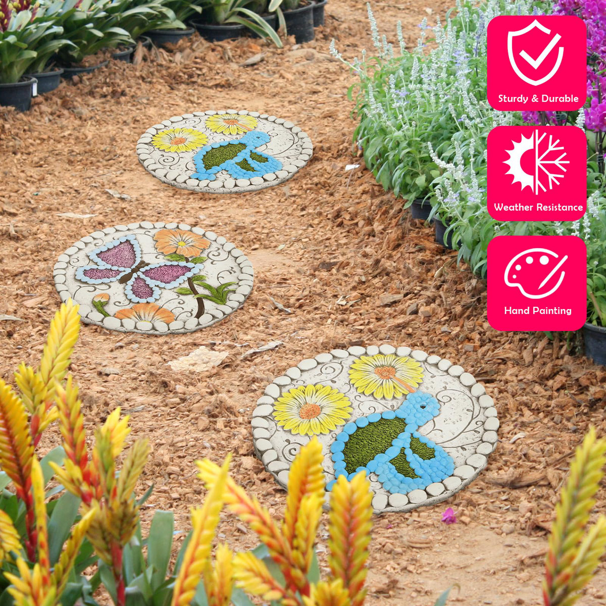 Arlmont & Co. Garden Stepping Stones Set of 2 Butterfly Outdoor Garden ...