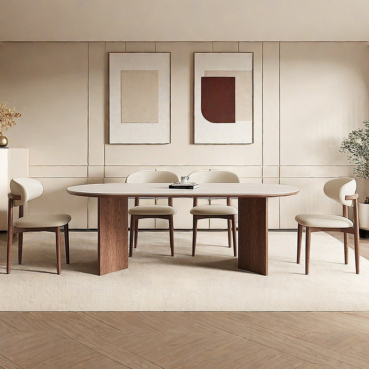 Sleek Surface Designs Modern creamy style sintered stone dining table ...
