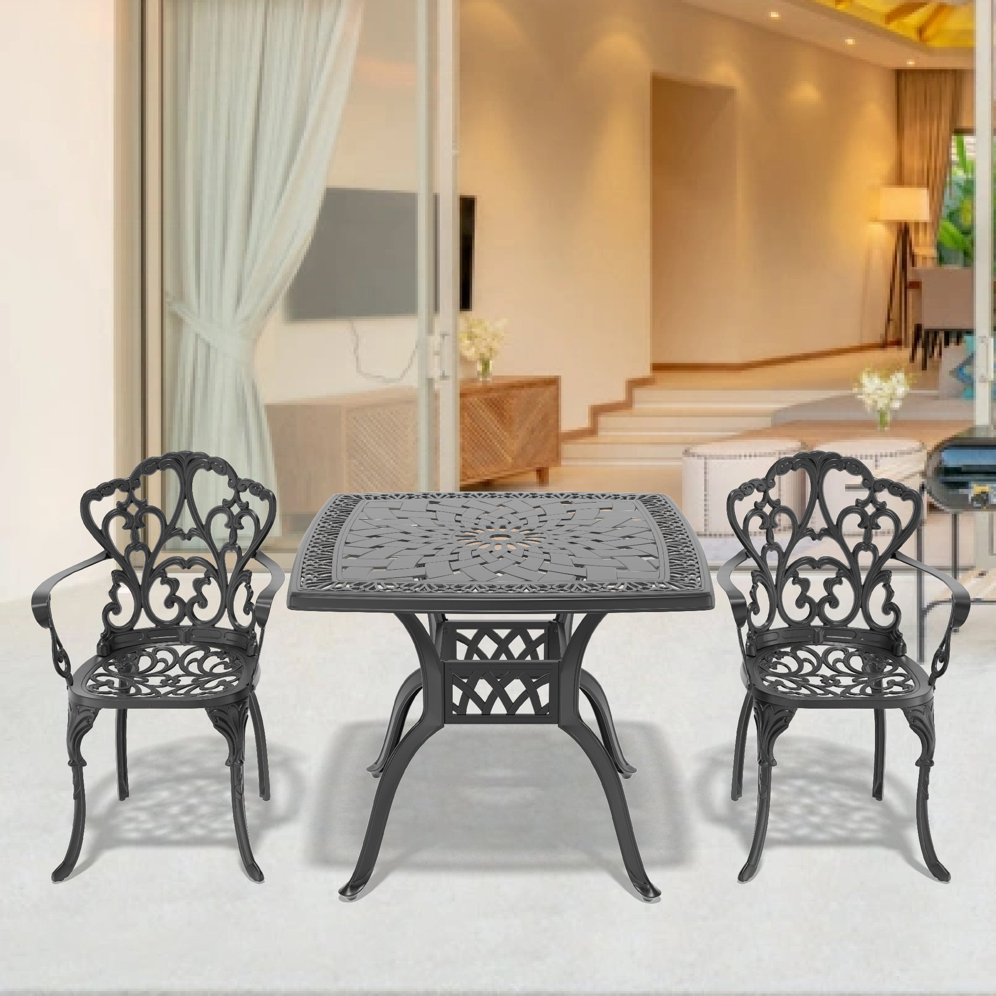 World Menagerie Bootle Square 35.43 -inch Outdoor Restaurant Dining Set ...