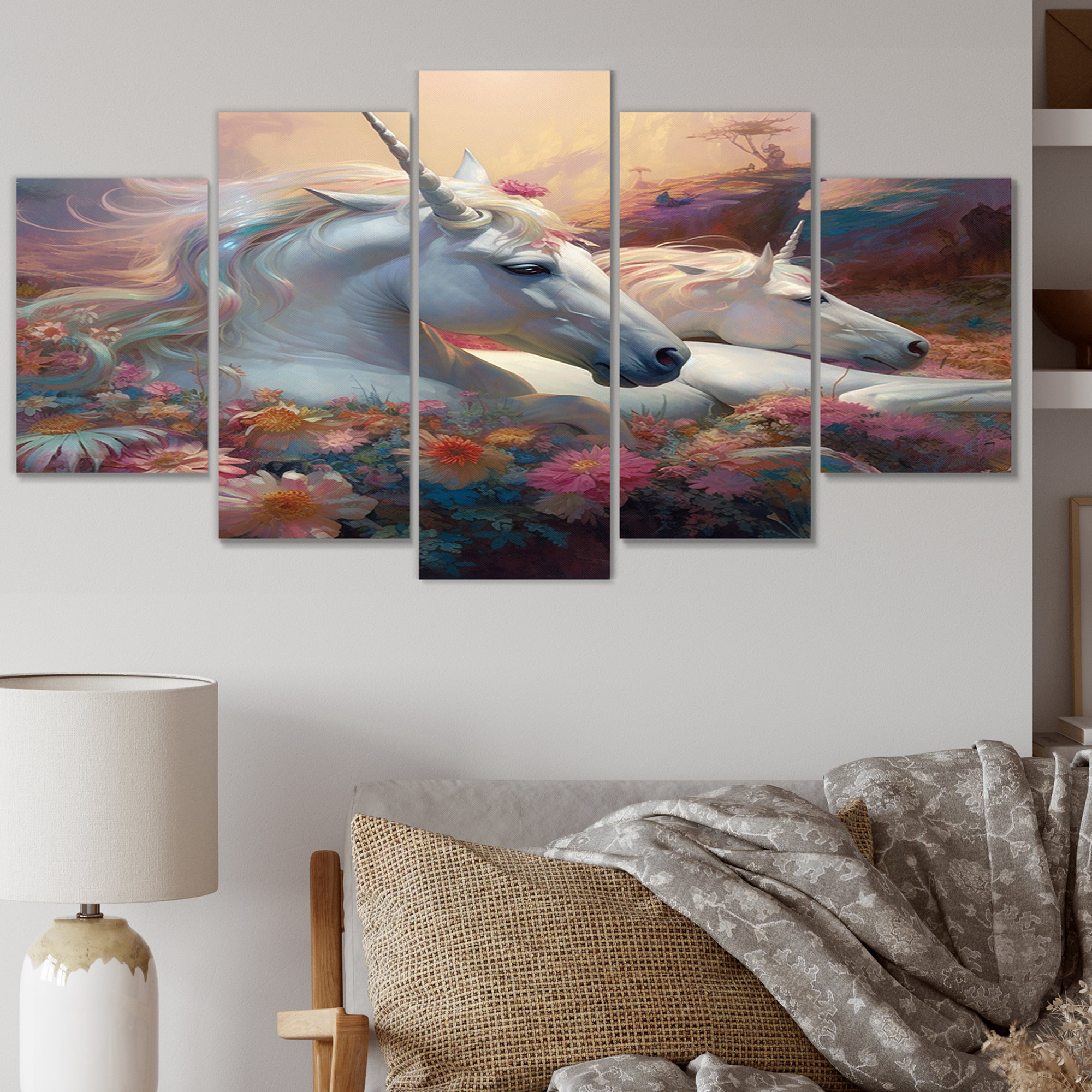 Design Art Cute Unicorns Sleeping Together In Flowerfield IV - Fantasy ...