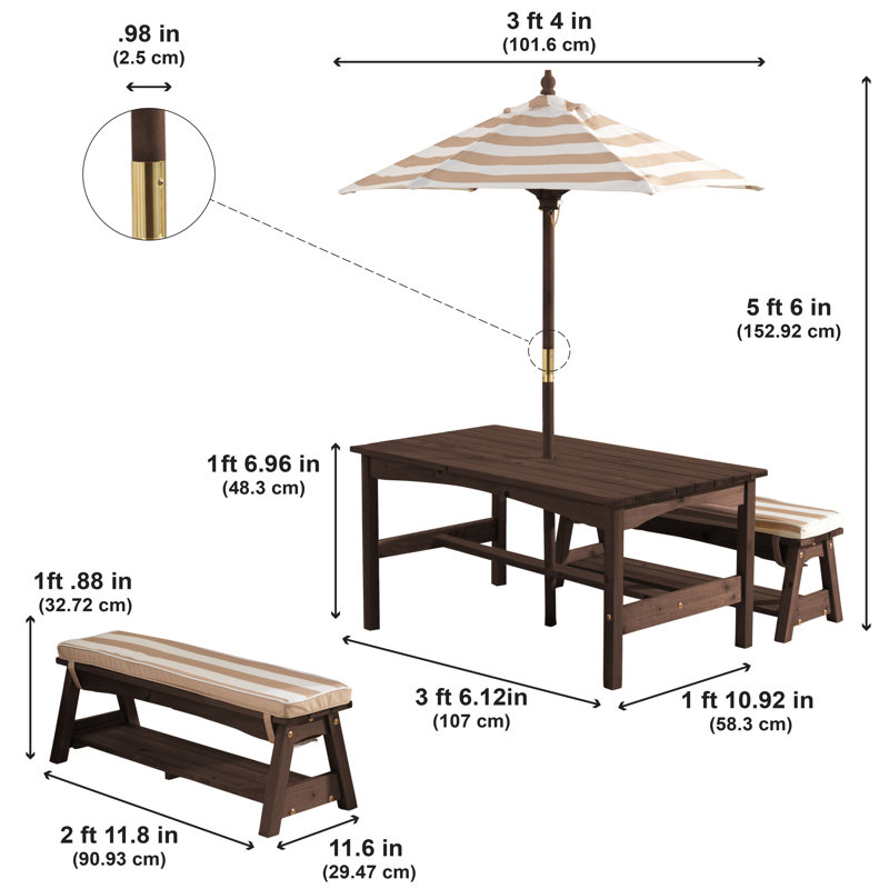 KidKraft Outdoor Wooden Table & Bench with Cushions and Umbrella ...