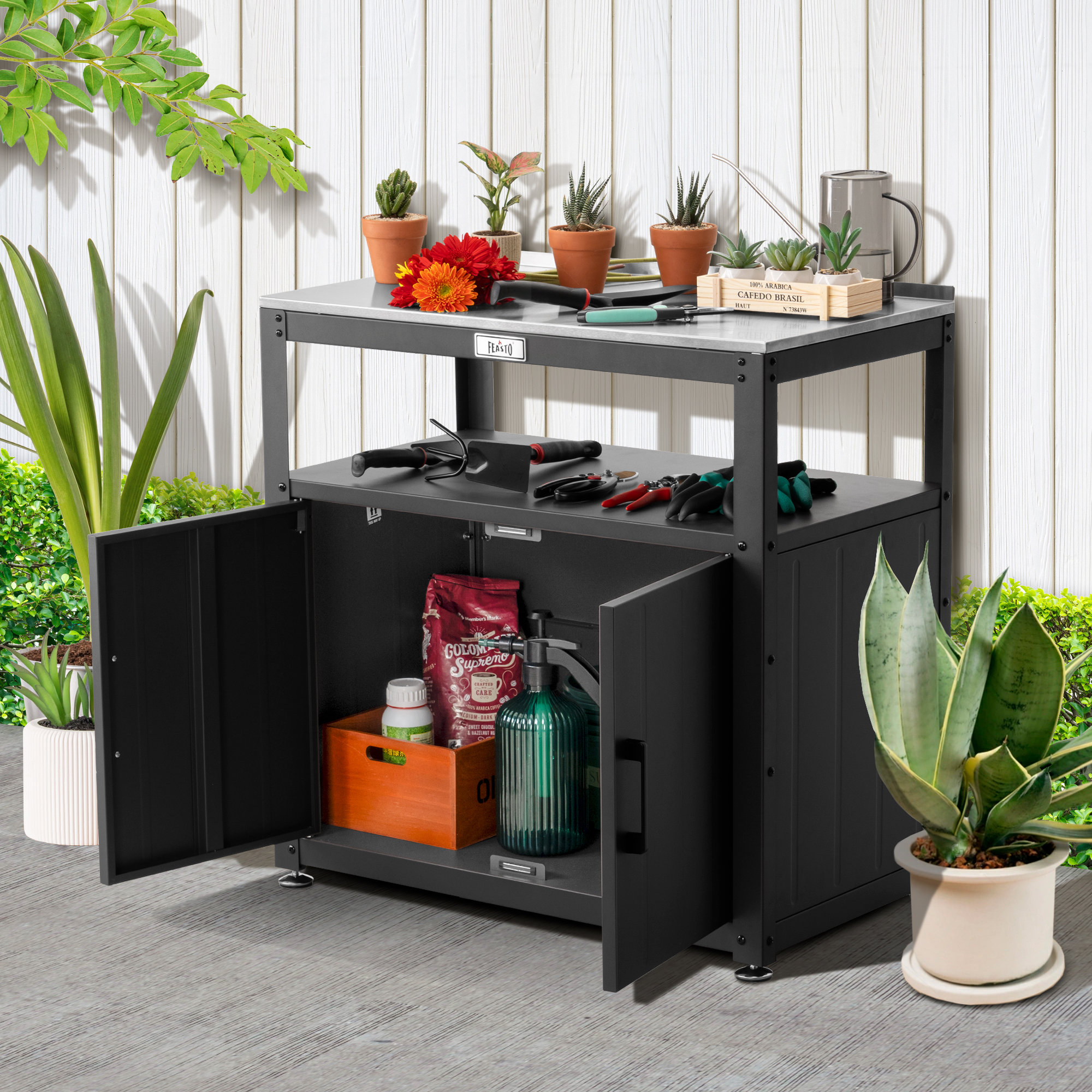 Feasto Garden Potting Bench with Storage Cabinet,Outdoor Gardening ...
