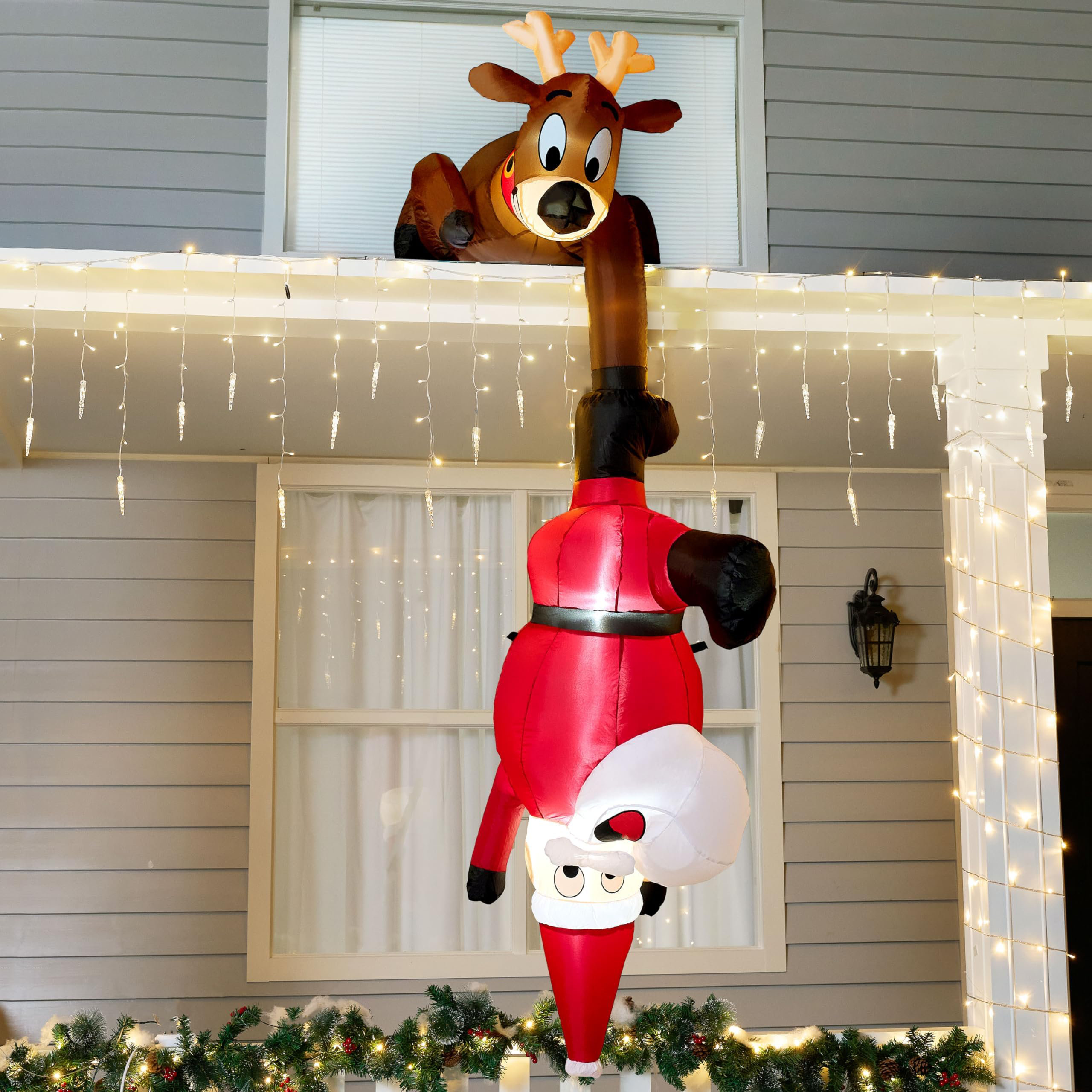 The Holiday Aisle® 8 FT Hanging Christmas Inflatable Reindeer and ...