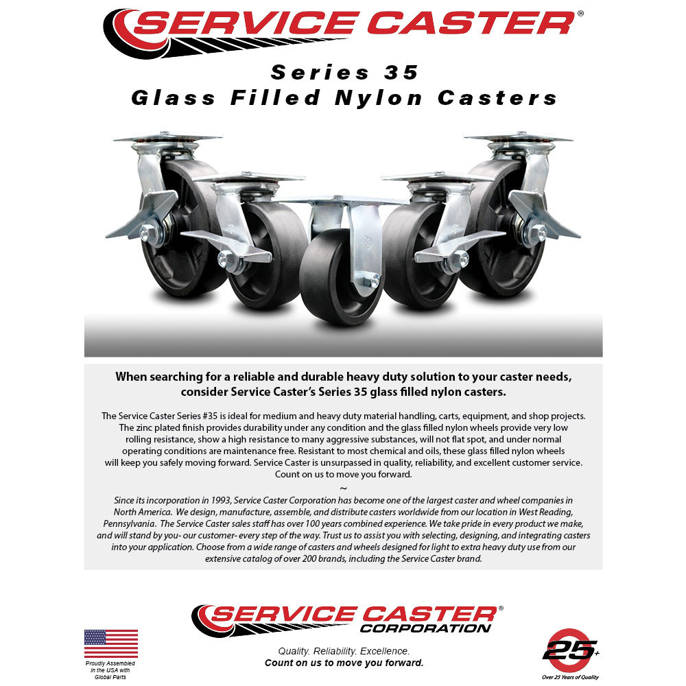 Service Caster 4 Piece Glass Filled Nylon Swivel Caster Set 2 Swivel ...