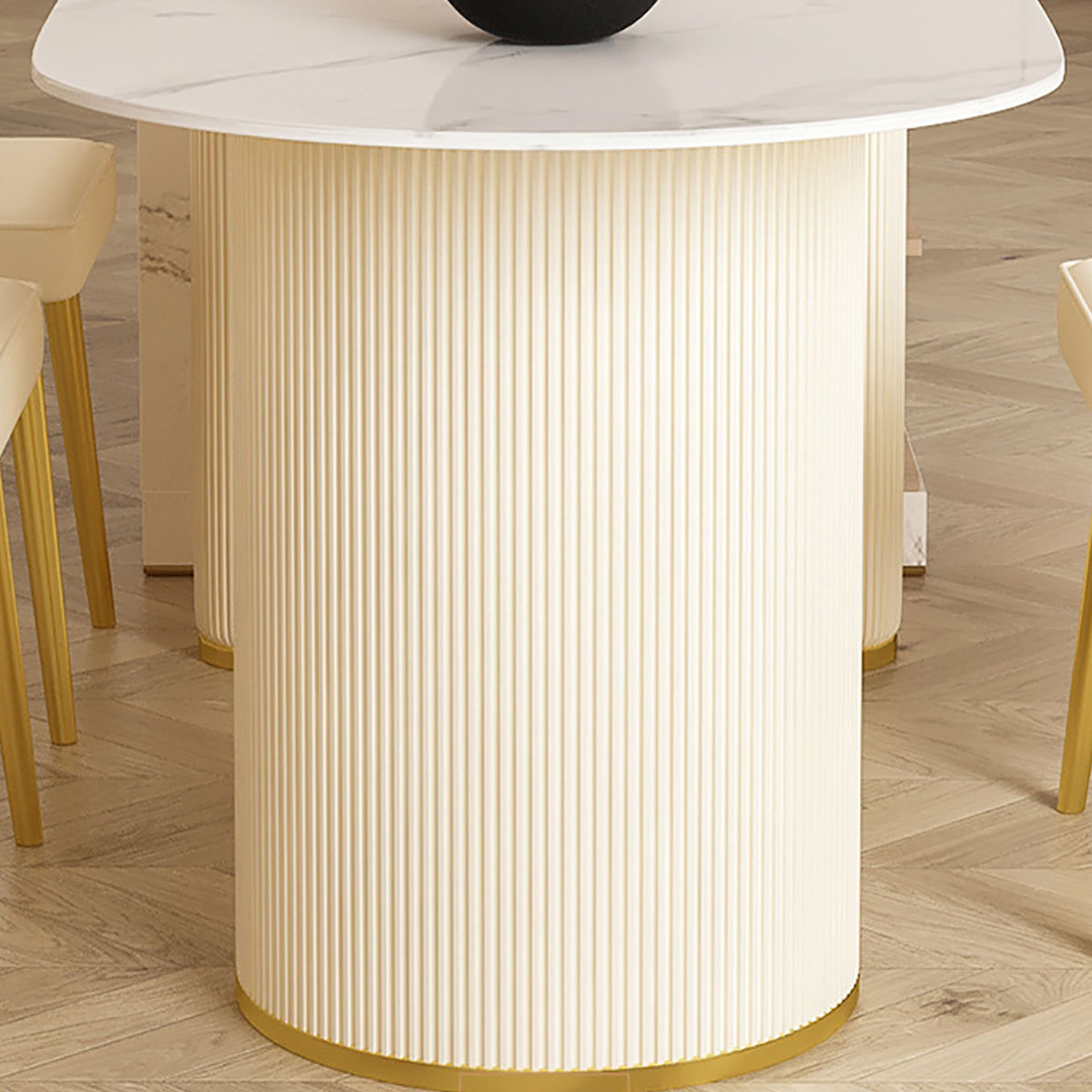Animoe D Furniture French Cream Rock Dining Table - Half Moon Shape ...