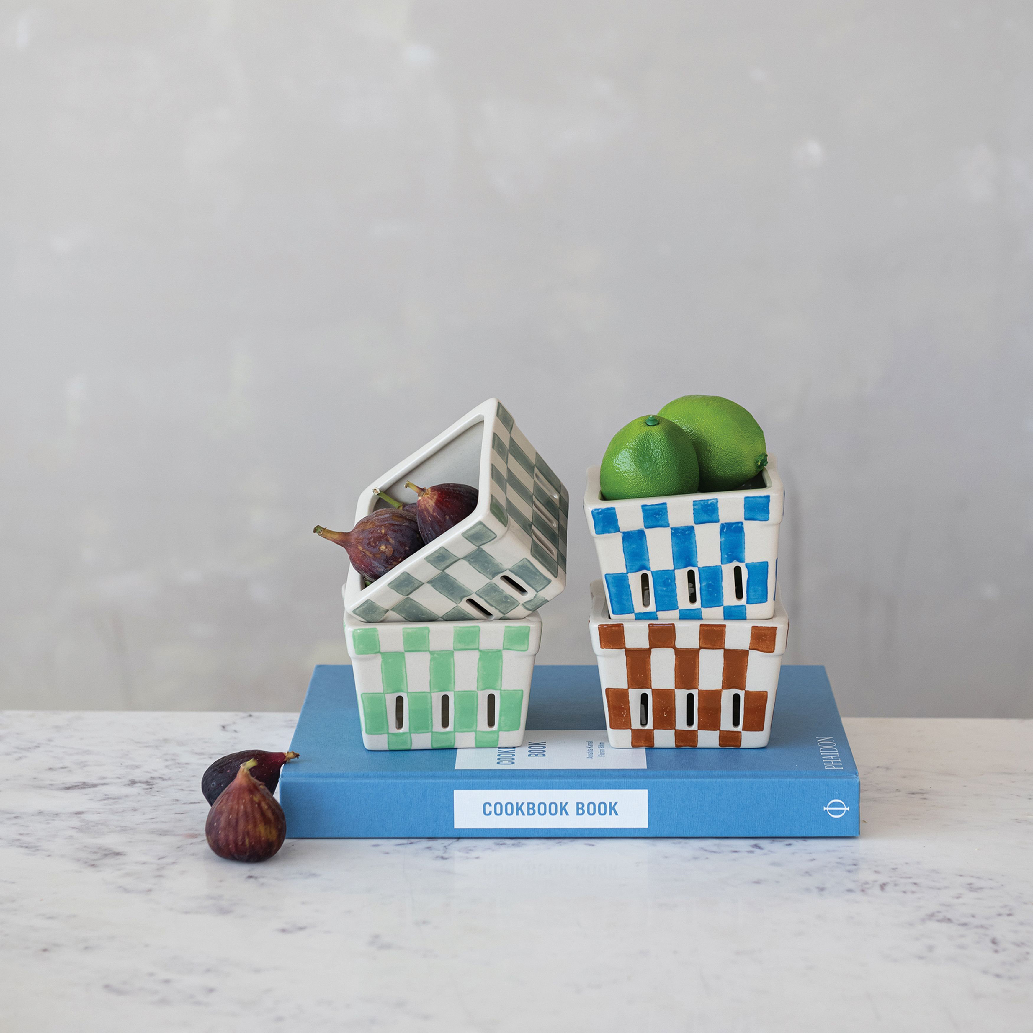 Ophelia & Co. 4-Piece Hand-Painted Stoneware Berry Basket With Check ...